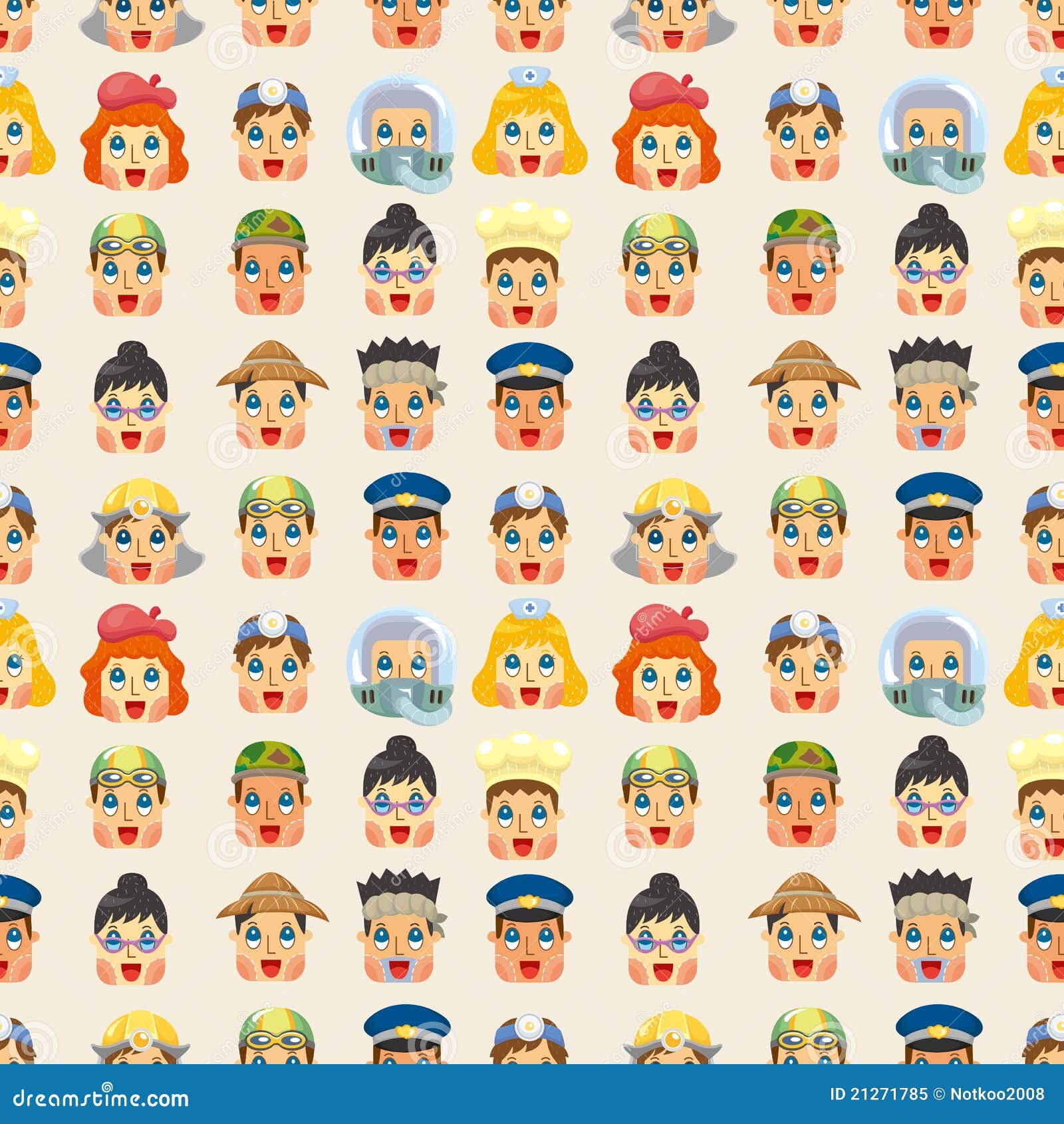 Cartoon People Job Face Seamless Pattern Stock Vector - Illustration of ...