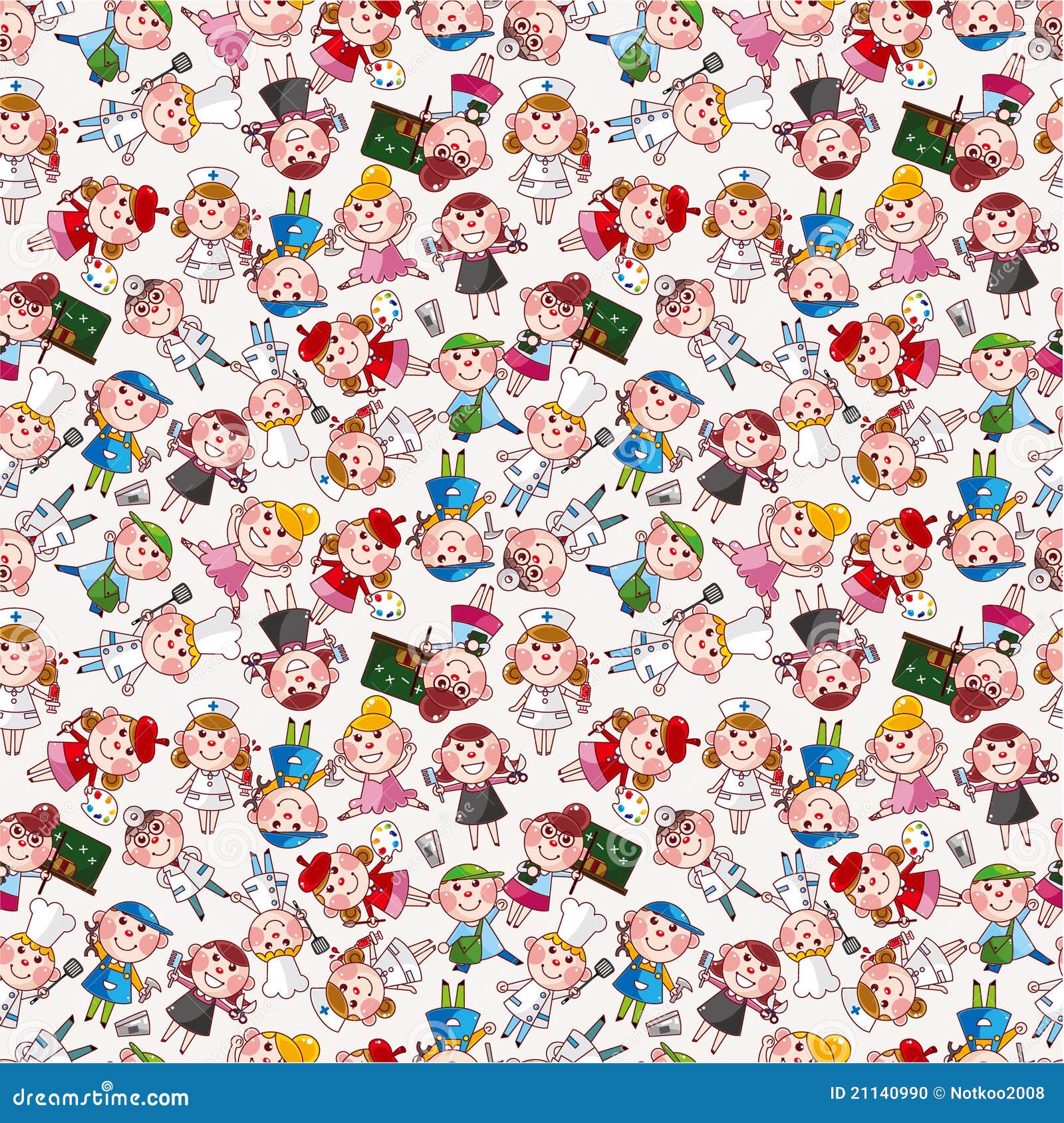 Cartoon People Job Seamless Pattern Stock Illustration - Illustration ...