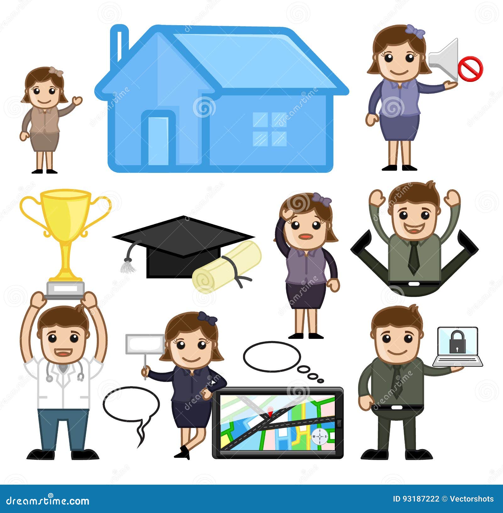 Cartoon People with Many Business Objects Stock Vector - Illustration ...