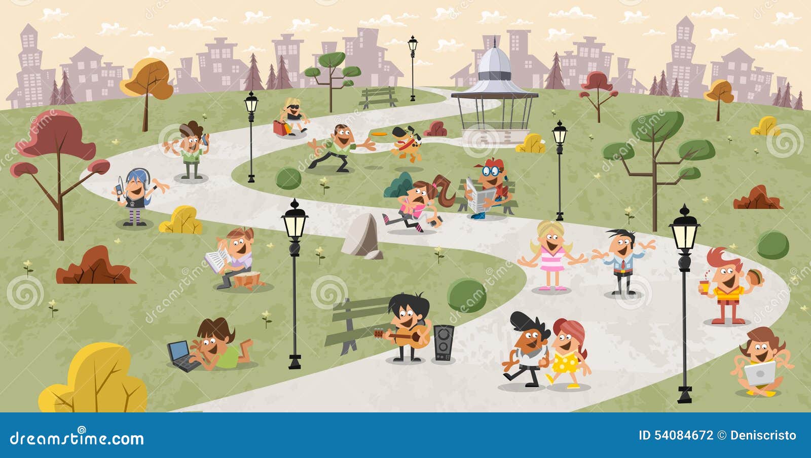 Cartoon People In The Park Stock Vector - Image: 54084672
