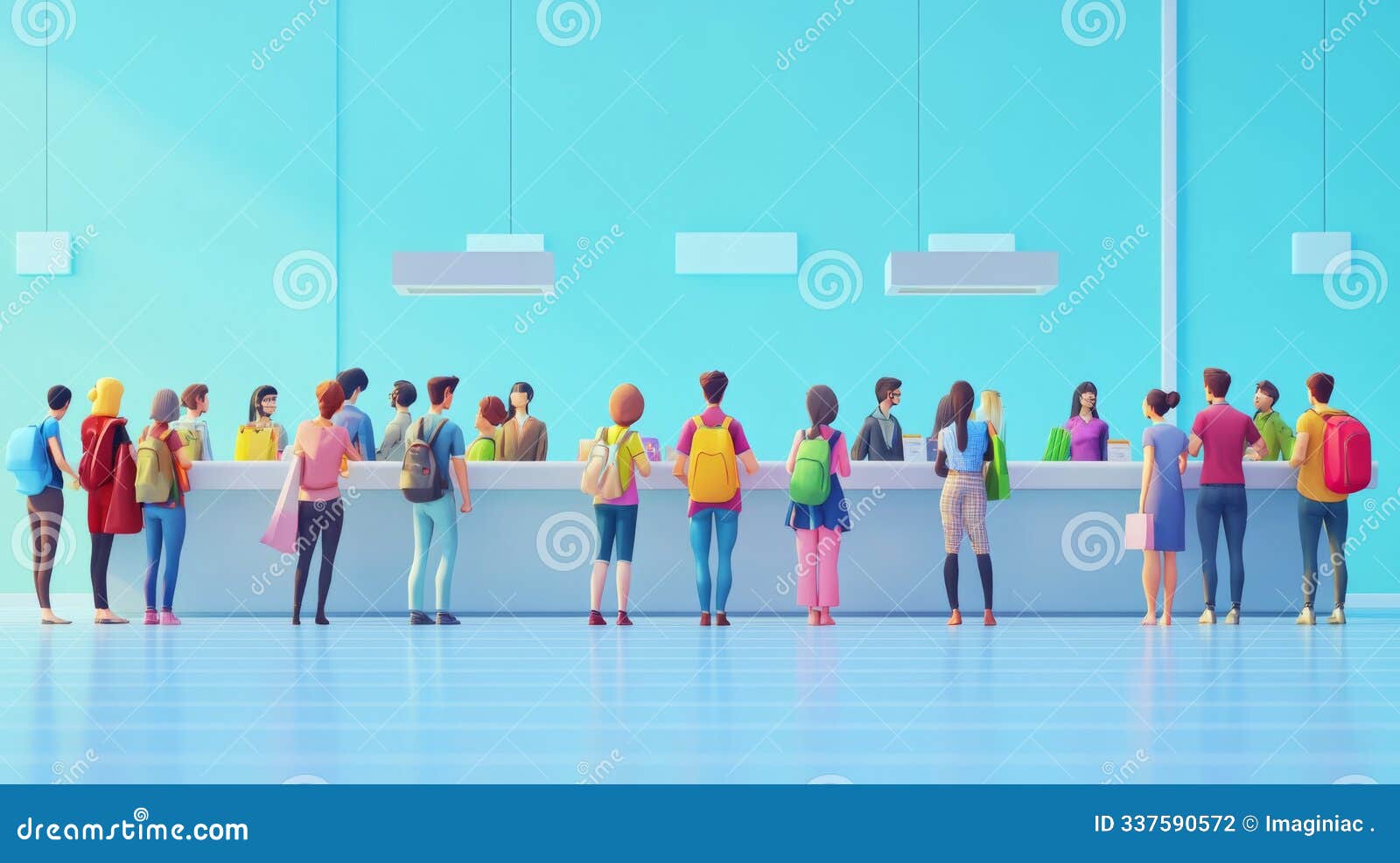 Cartoon People Waiting in Line at a Counter Stock Illustration ...