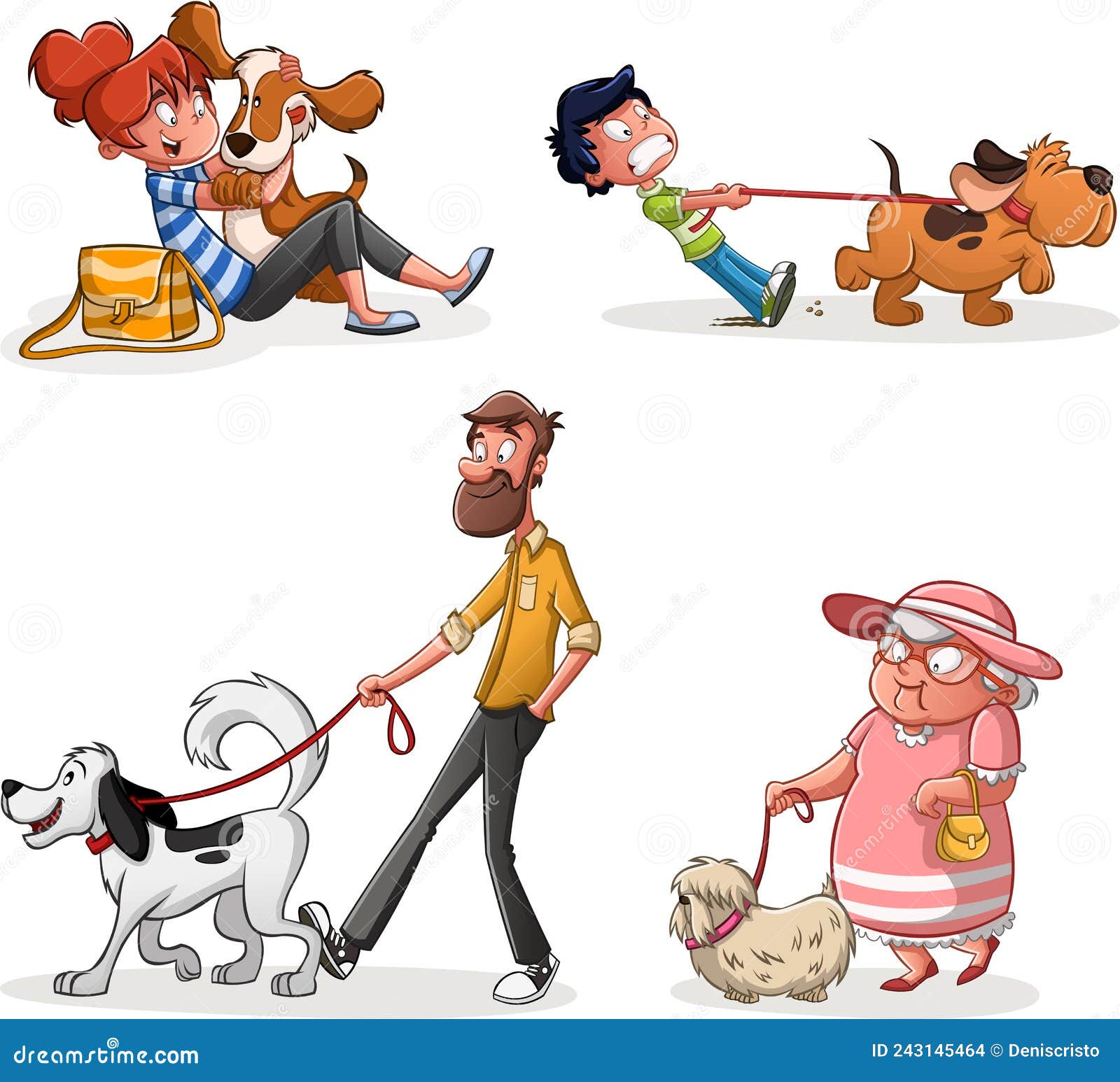 Guy Walking The Dogs As A Dog Breeding Concept, Flat Vector Stock ...