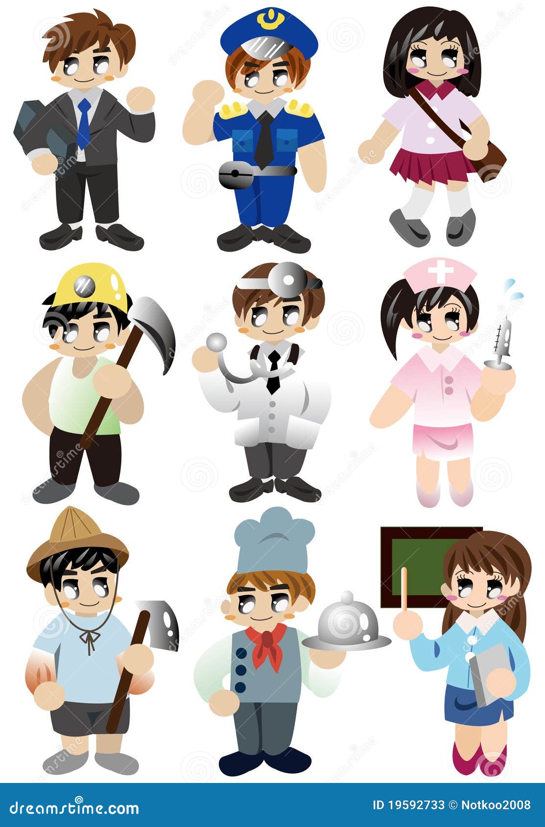 Cartoon People Work Icon Set Stock Vector - Illustration of chef, play ...