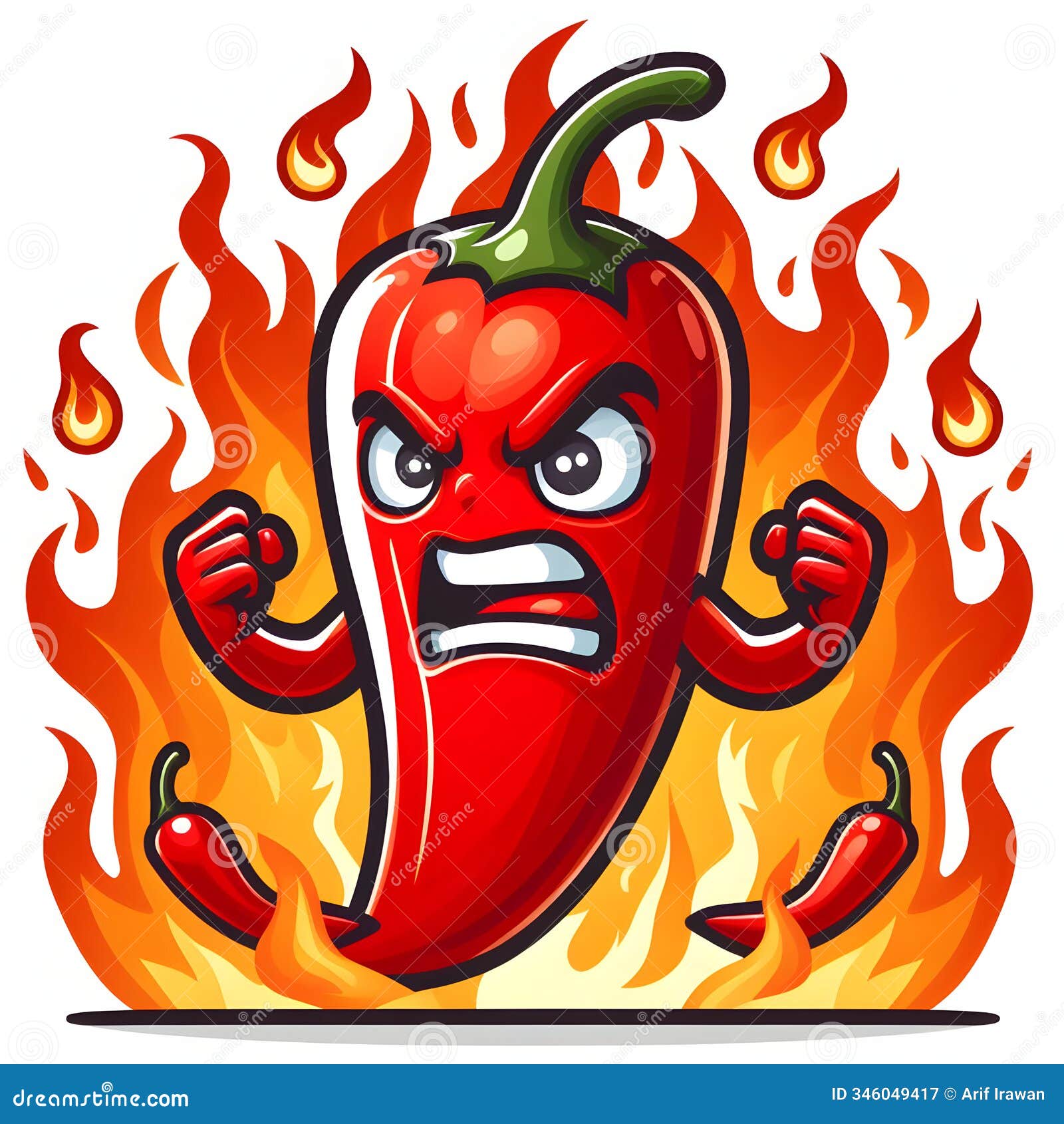 A Cartoon Pepper is Angry and Throwing a Punch at a Fire Stock ...