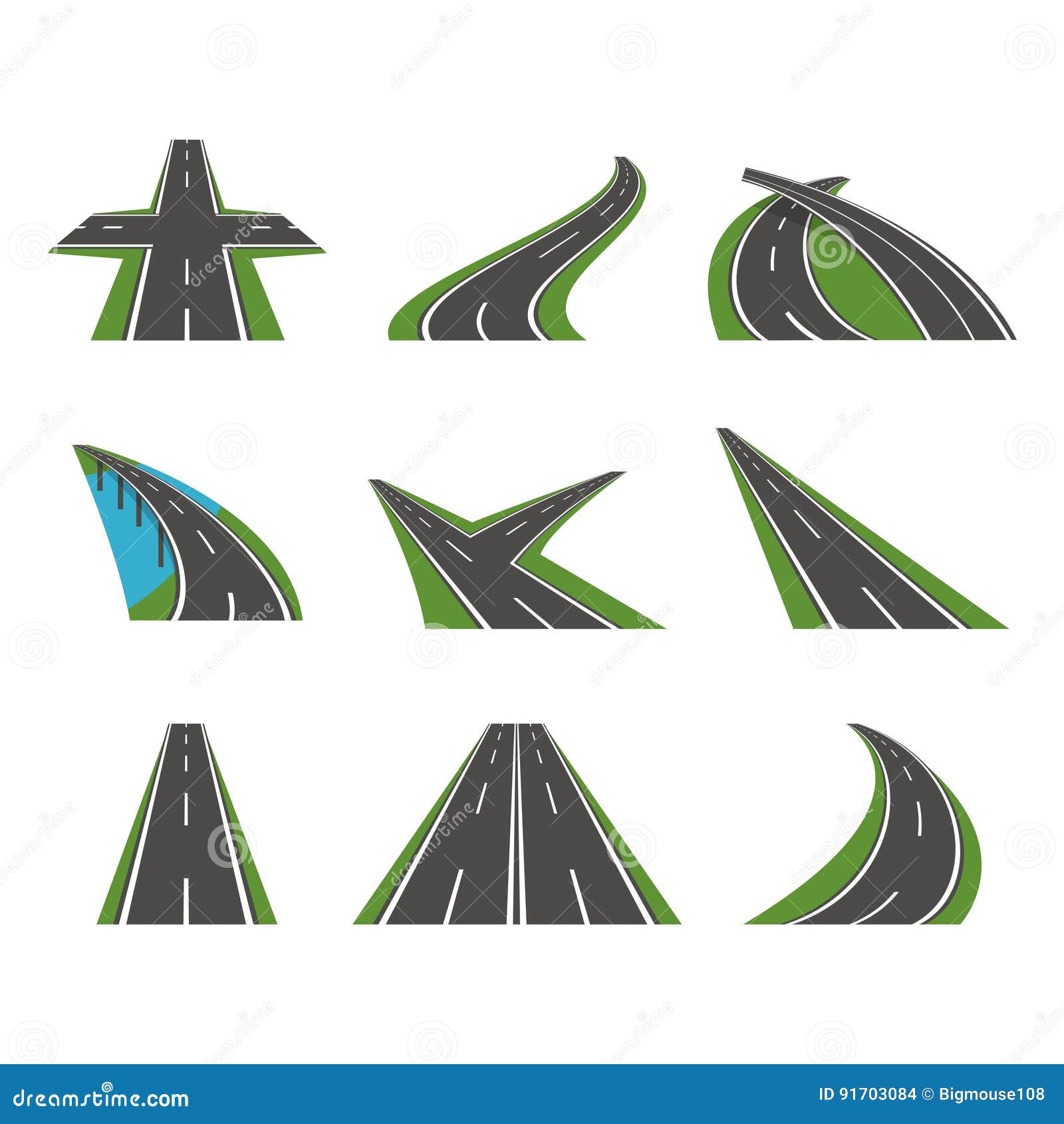 Road Lane Icons Set Cartoon Style Stock Illustrations – 45 Road Lane ...