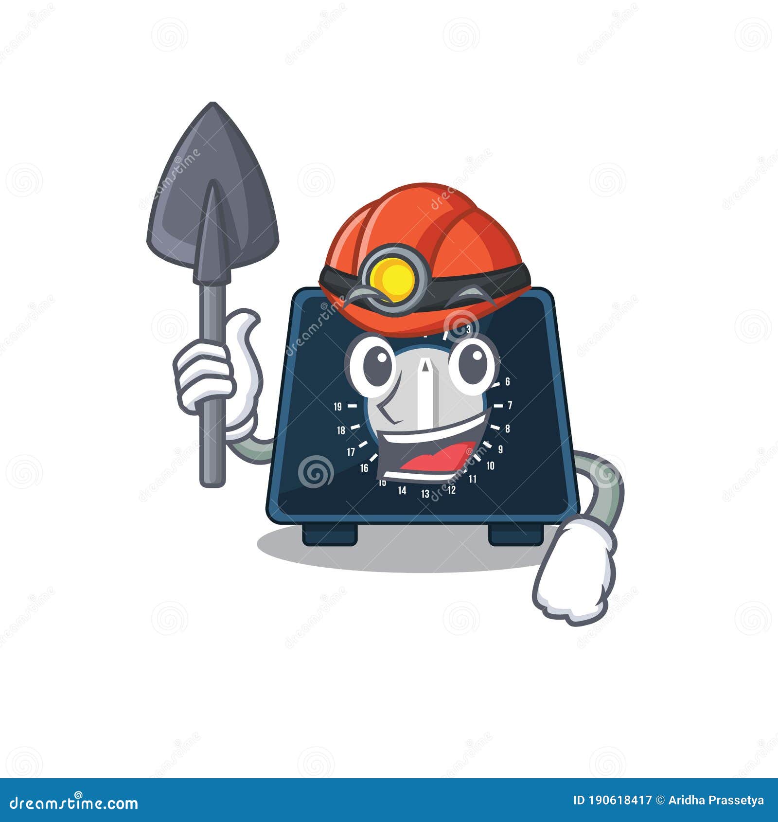 A Cartoon Picture of Kitchen Timer Miner with Tool and Helmet Stock ...