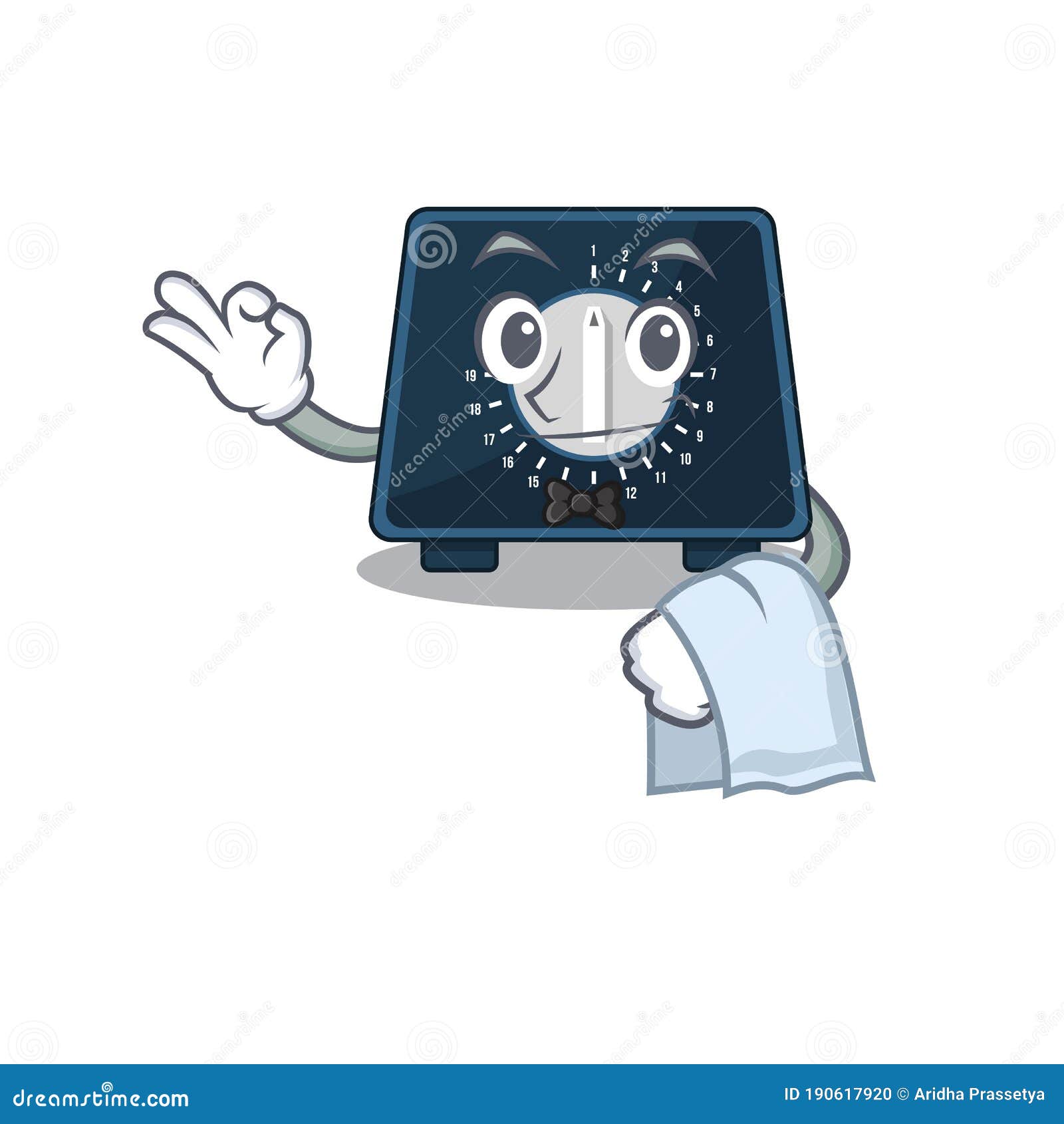 A Cartoon Picture of Kitchen Timer Waiter with a White Napkin Stock ...