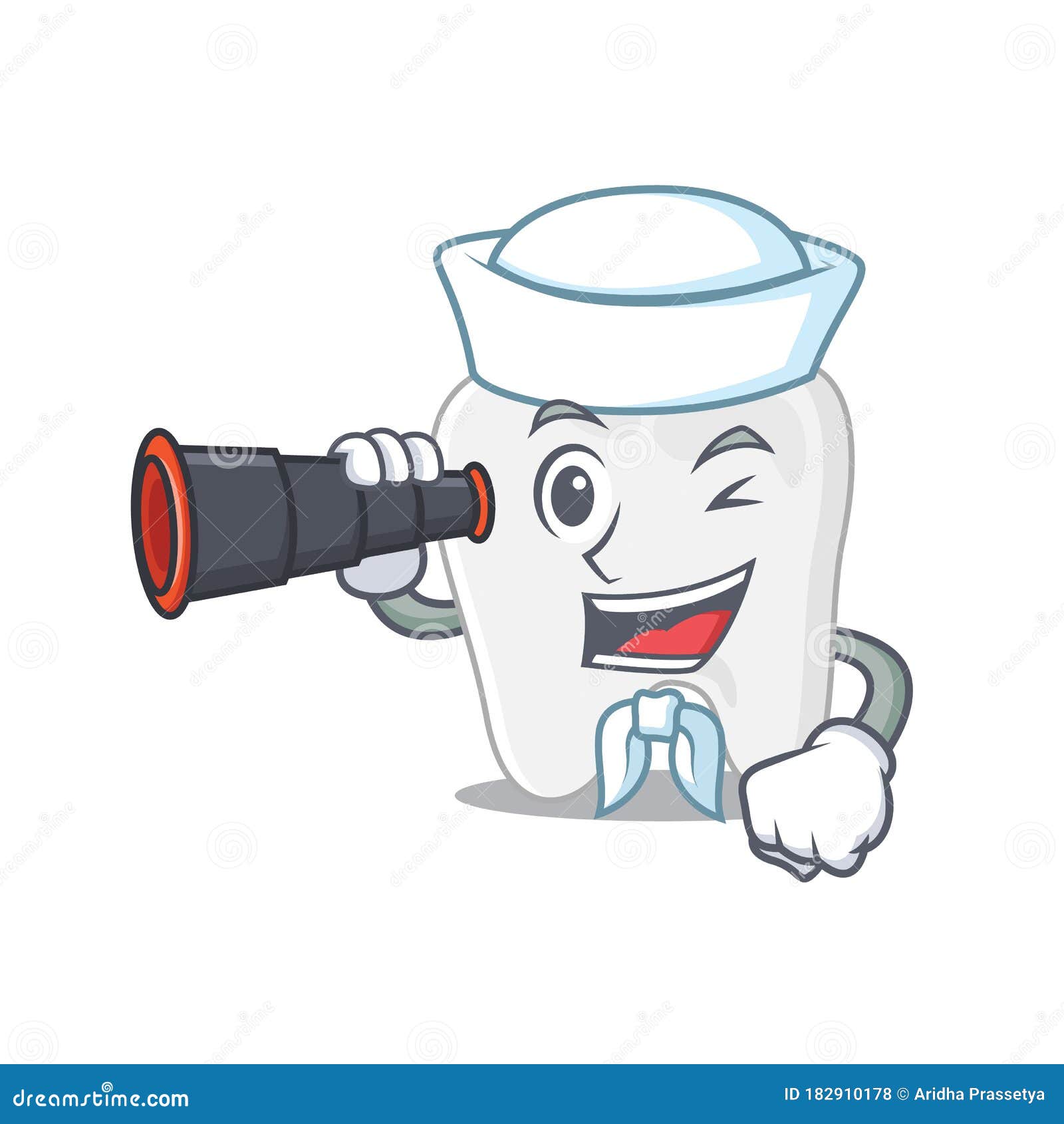 A Cartoon Picture of Tooth Sailor Using Binocular Stock Vector ...