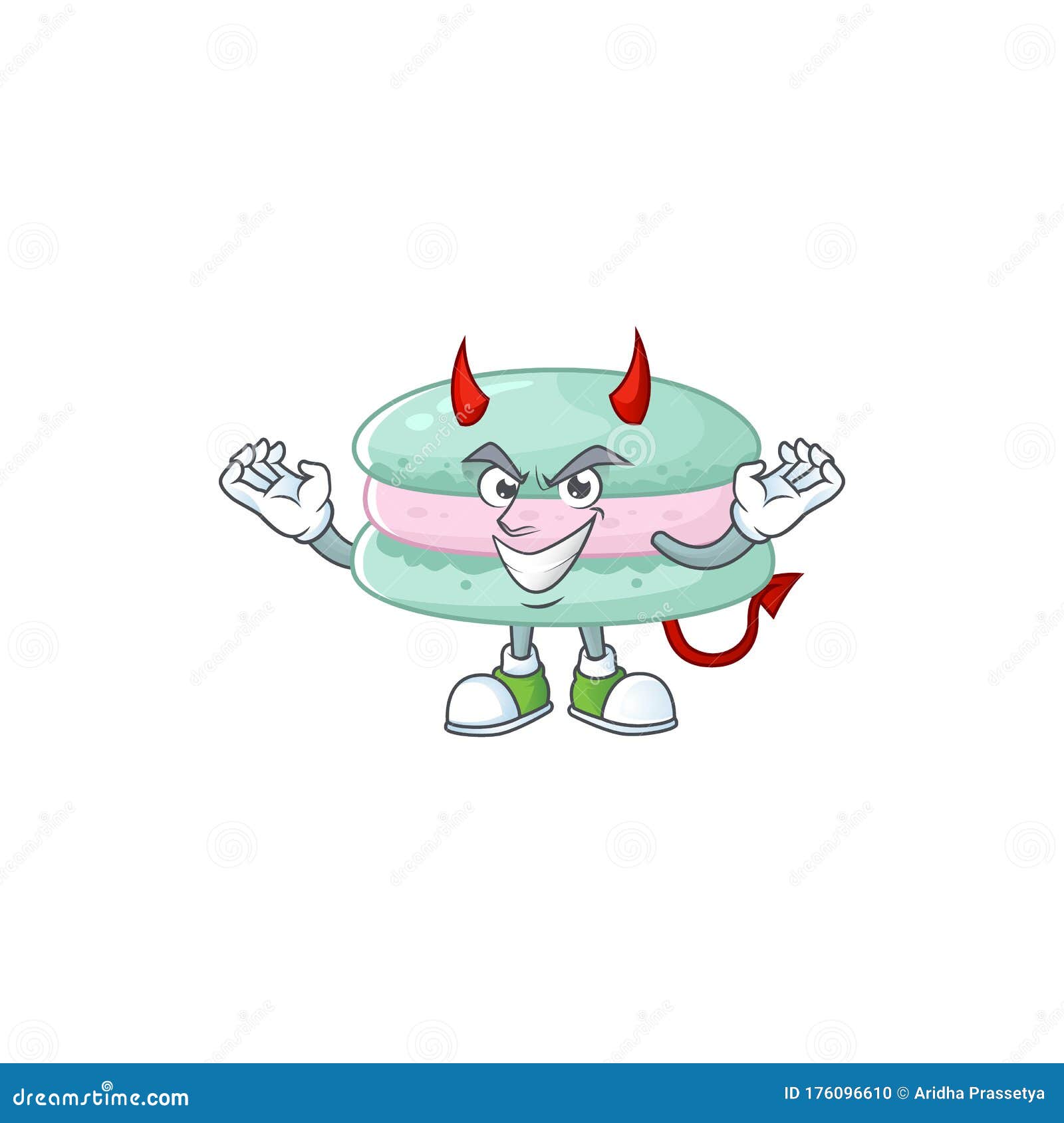 Cartoon Picture of Vanilla Blue Macarons in Devil Cartoon Character ...