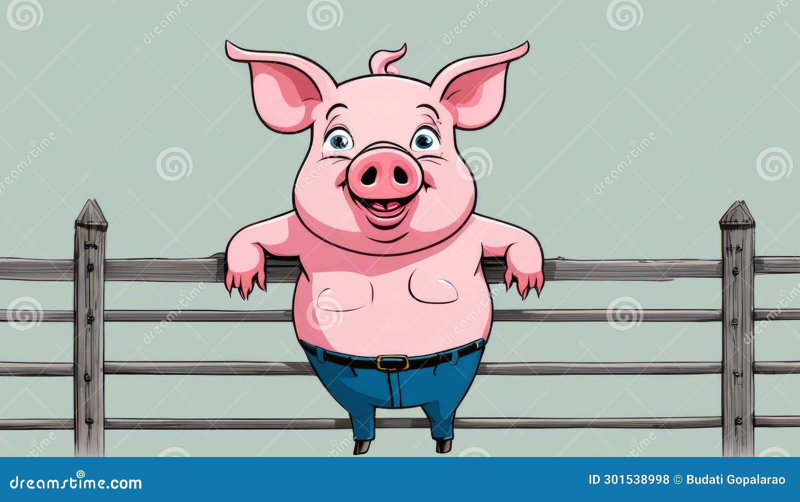 A Cartoon Pig with a Blue Shirt and Jeans Stock Illustration ...