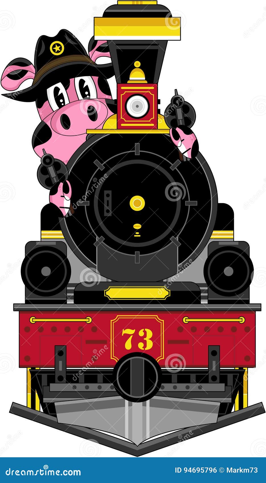 Cartoon Pig Cowboy and Train Stock Vector - Illustration of revolver ...