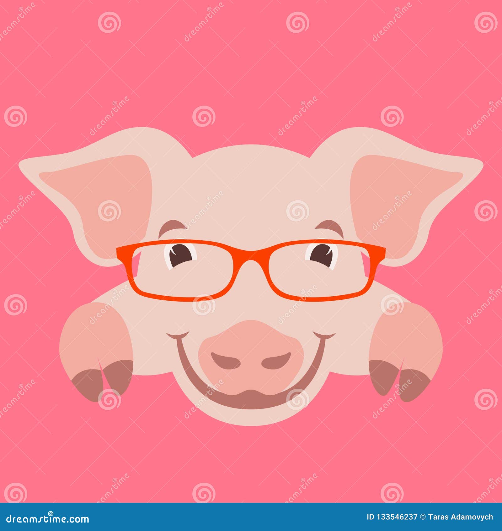 Cartoon Pig Face in Glasses, Vector Illustration Front Stock Vector ...