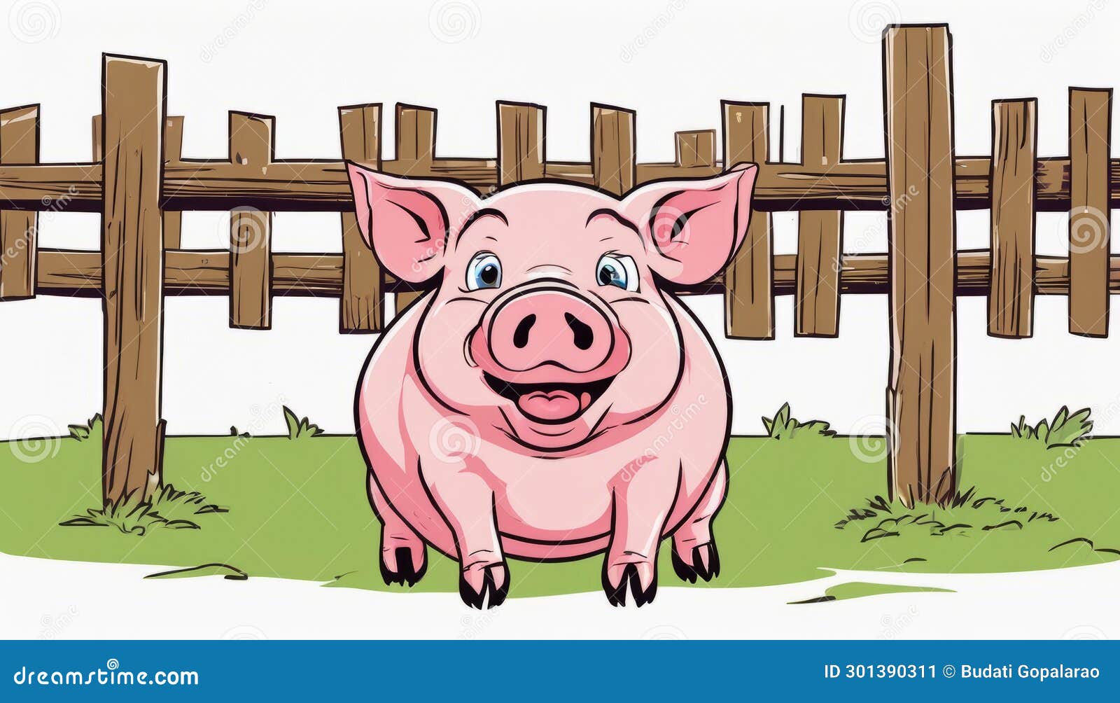 A Cartoon Pig Looking Over a Fence Stock Illustration - Illustration of ...