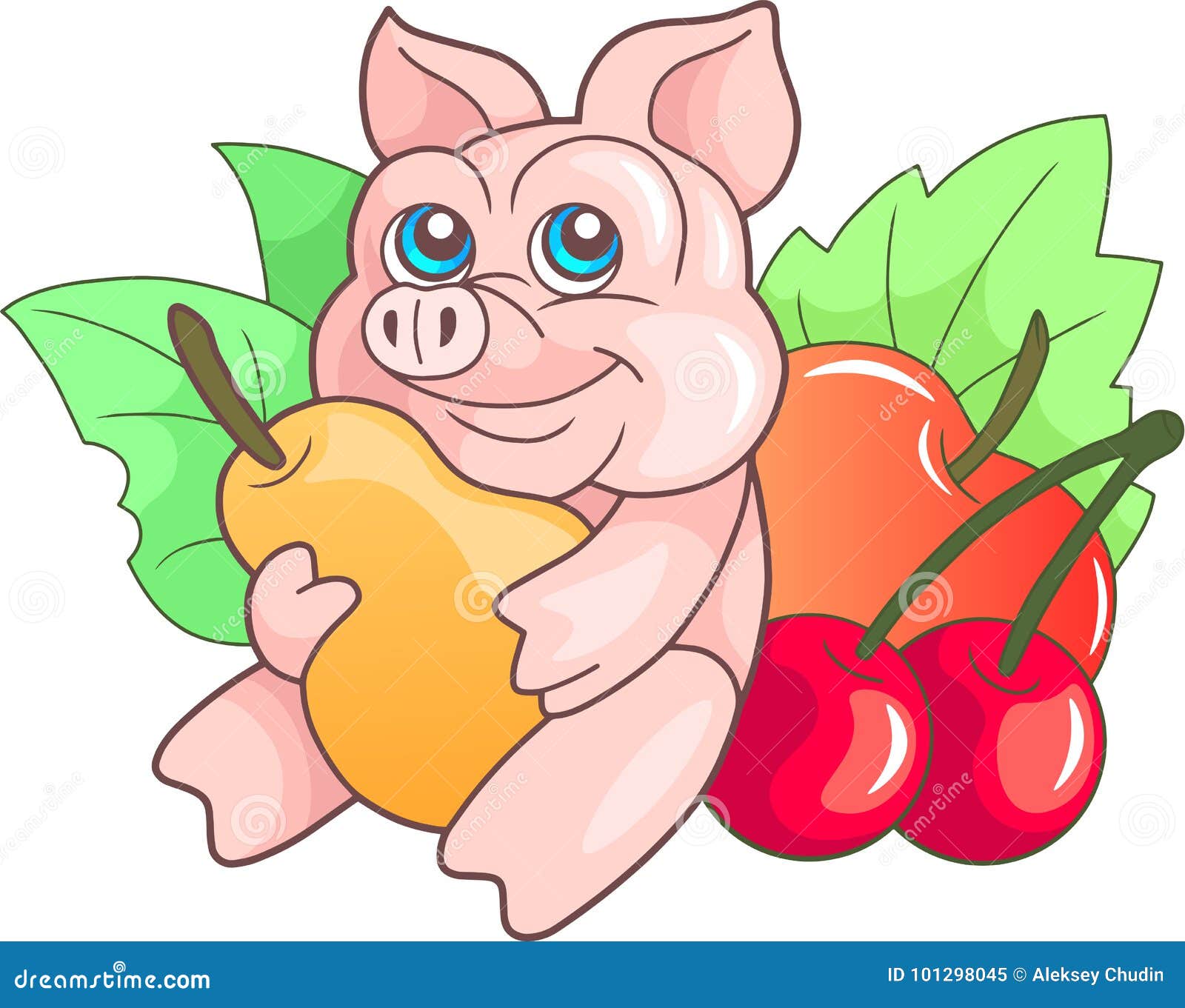 Cartoon pig with a pear stock vector. Illustration of cherry - 101298045