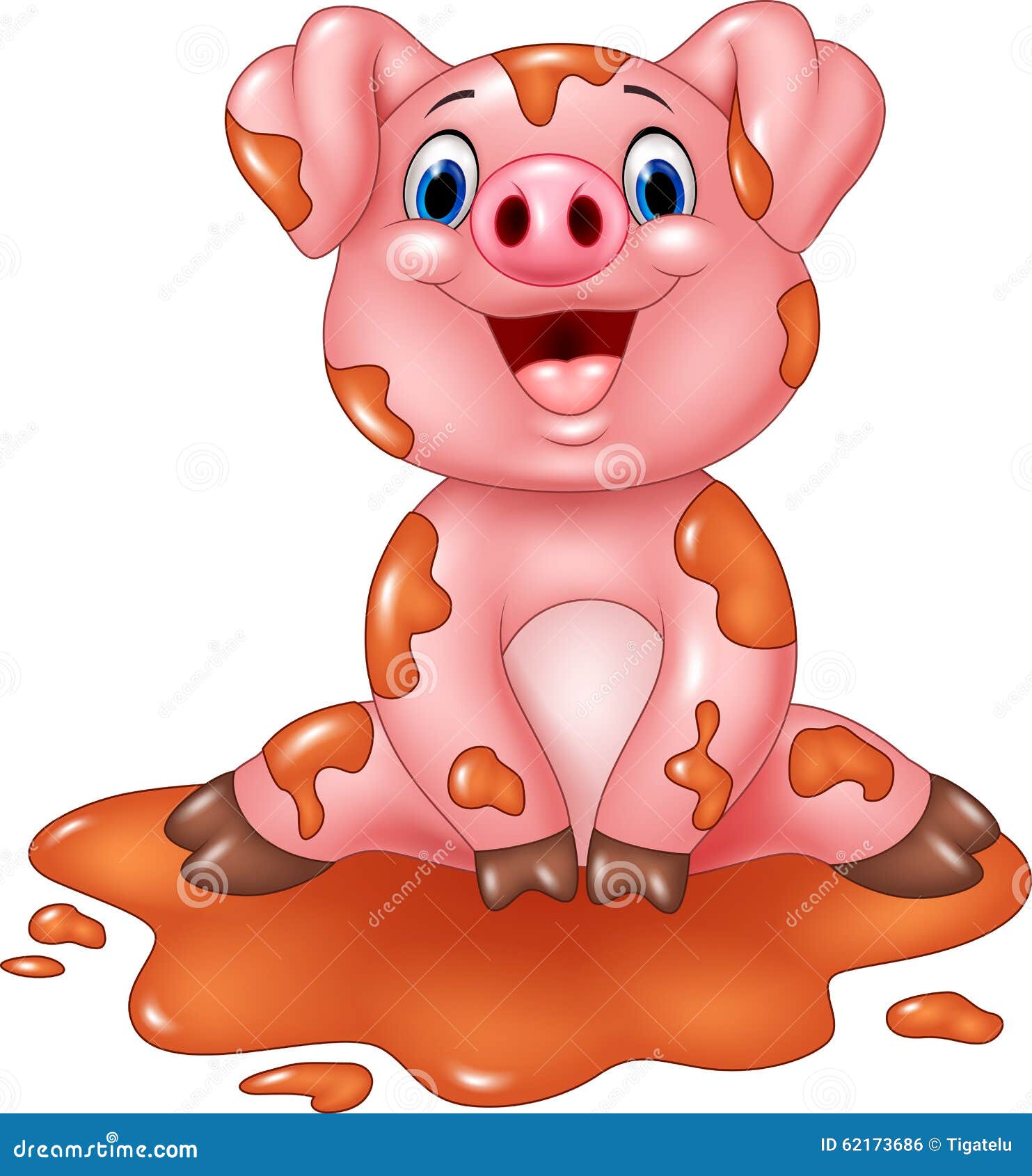 Cartoon Pig Play in a Mud Puddle Stock Vector - Illustration of dirt ...