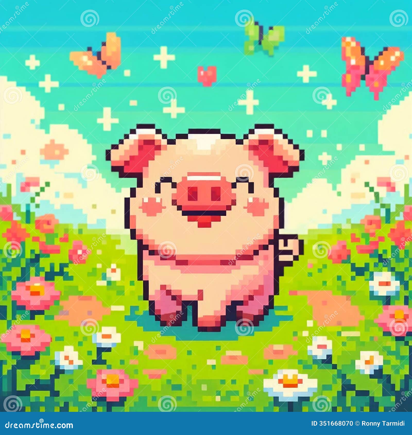 Cartoon Pig Portrait, Pixel Art Stock Illustration - Illustration of ...