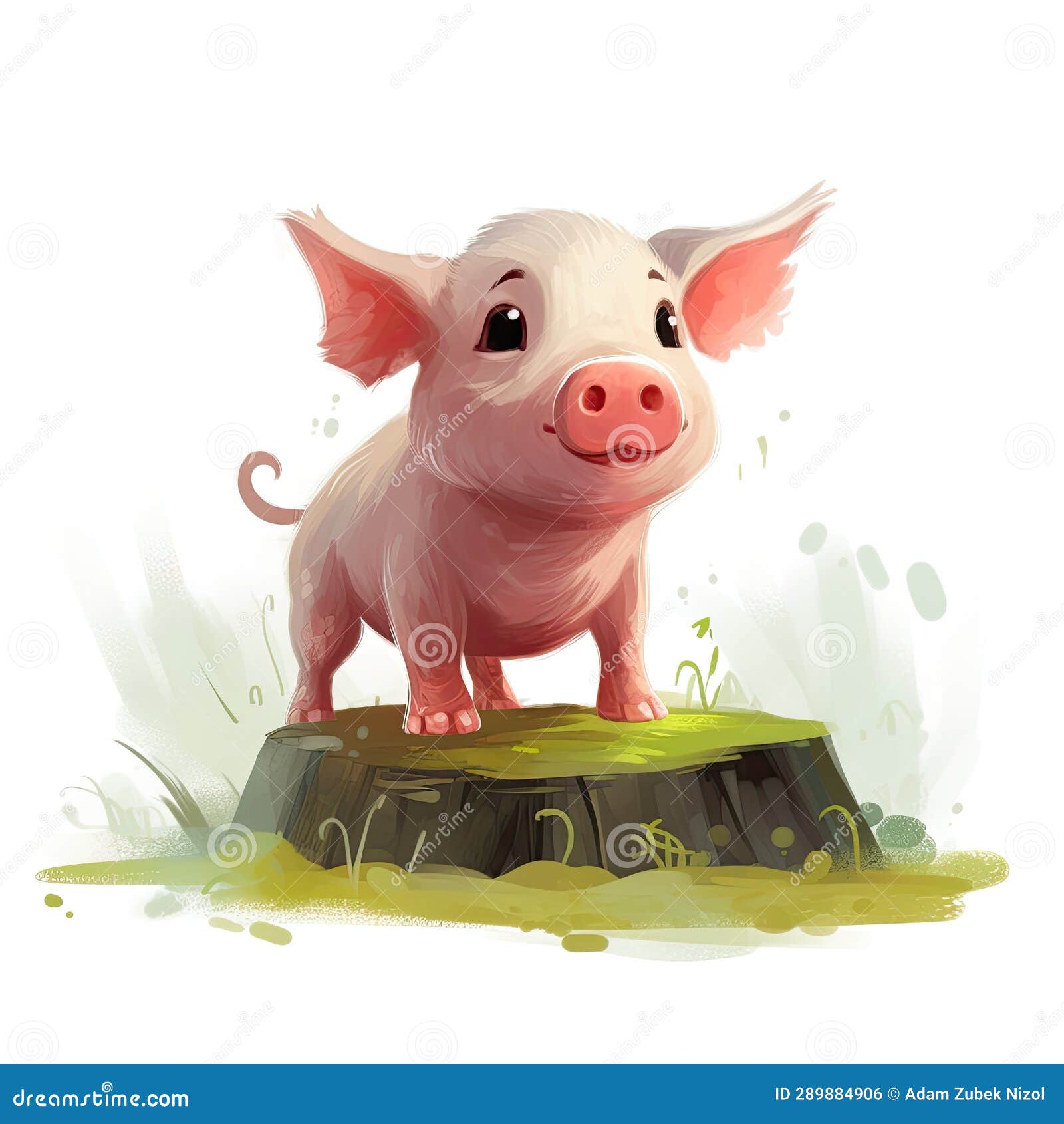 A Cartoon of a Pig Standing on a Stump Stock Illustration ...