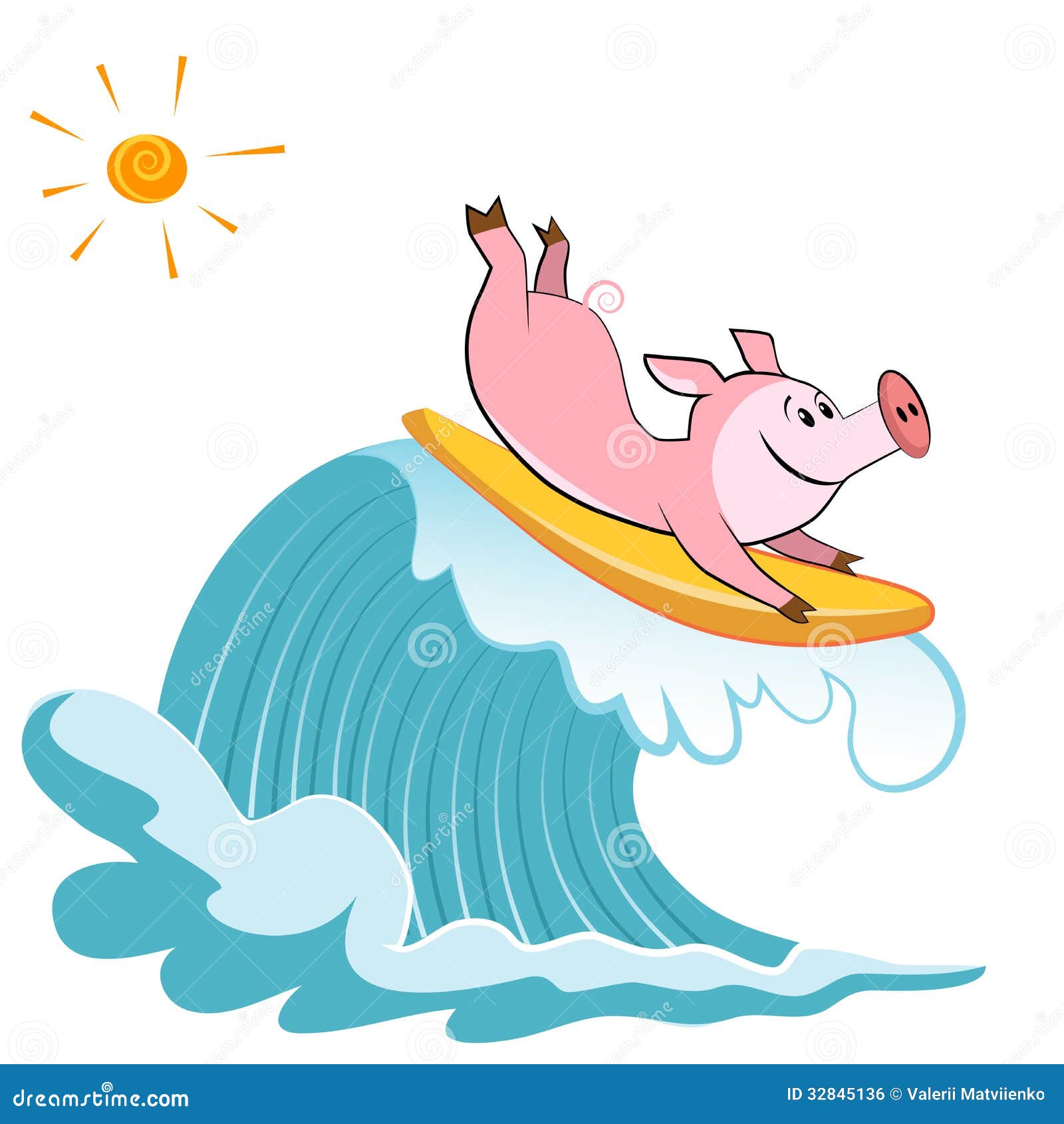 Cartoon pig Surfer stock vector. Illustration of piglet - 32845136