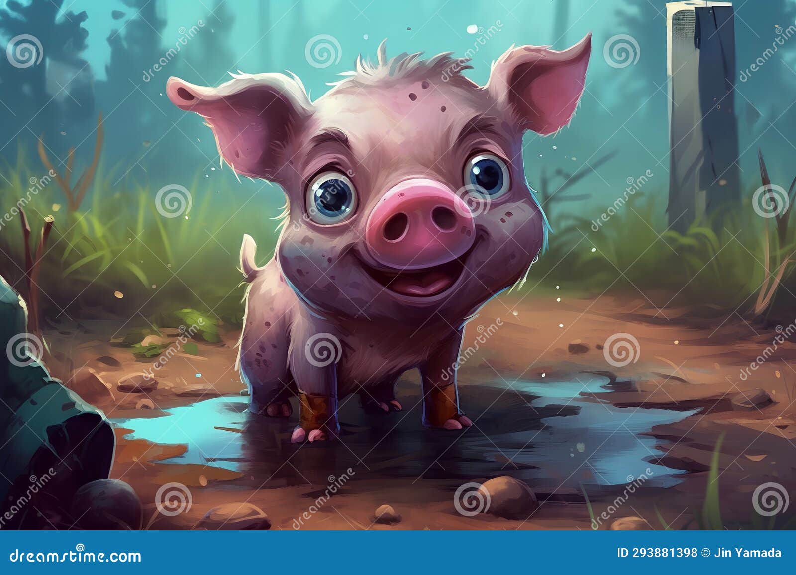Cartoon Pig in the Swamp. Vector Illustration of a Pig Stock ...