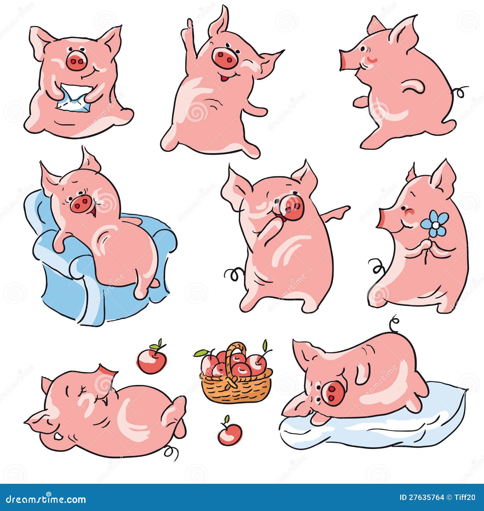 Cartoon pigs stock vector. Illustration of flower, basket - 27635764