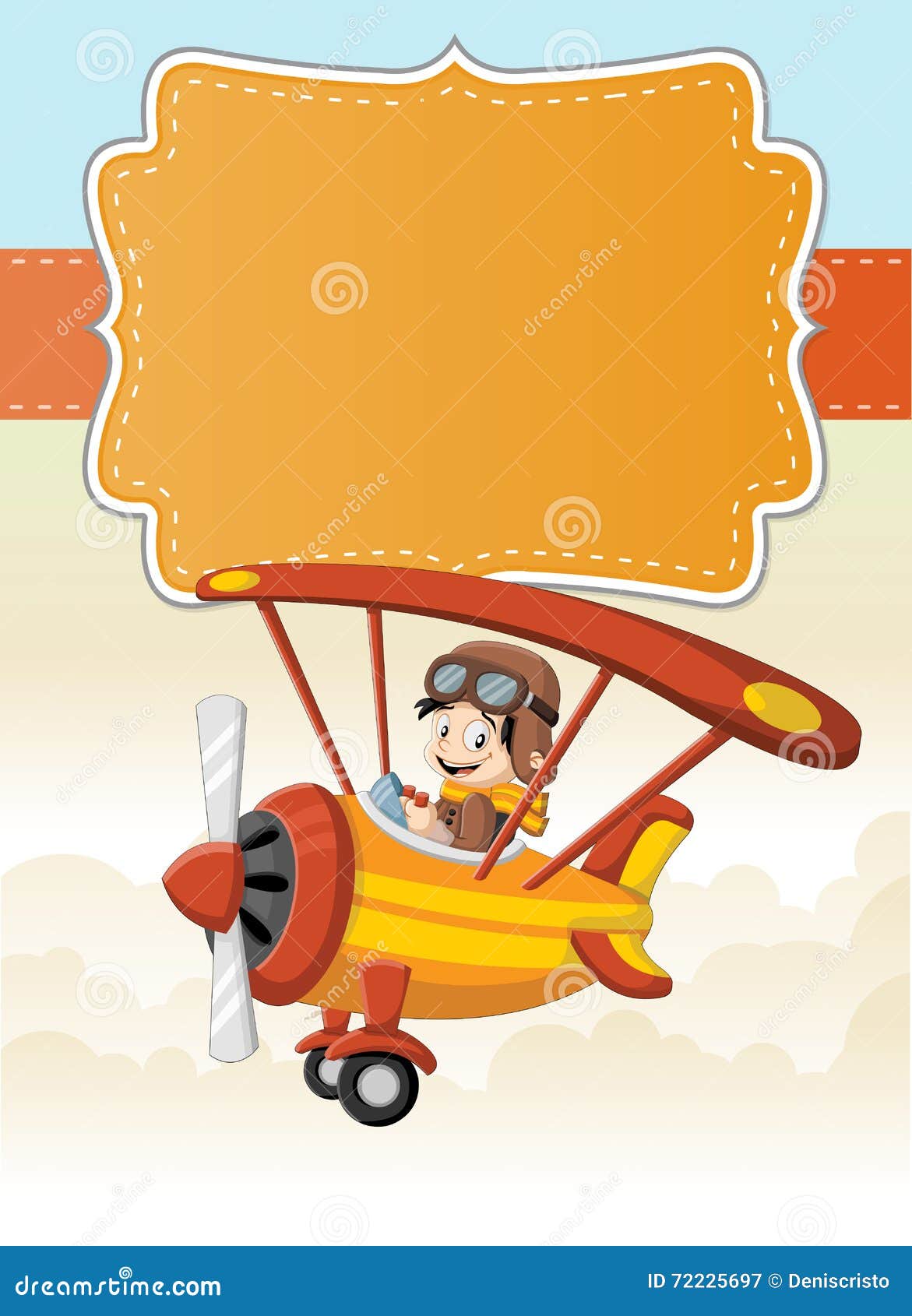 Cartoon Pilot Boy On A Airplane Flying Vector Illustration ...