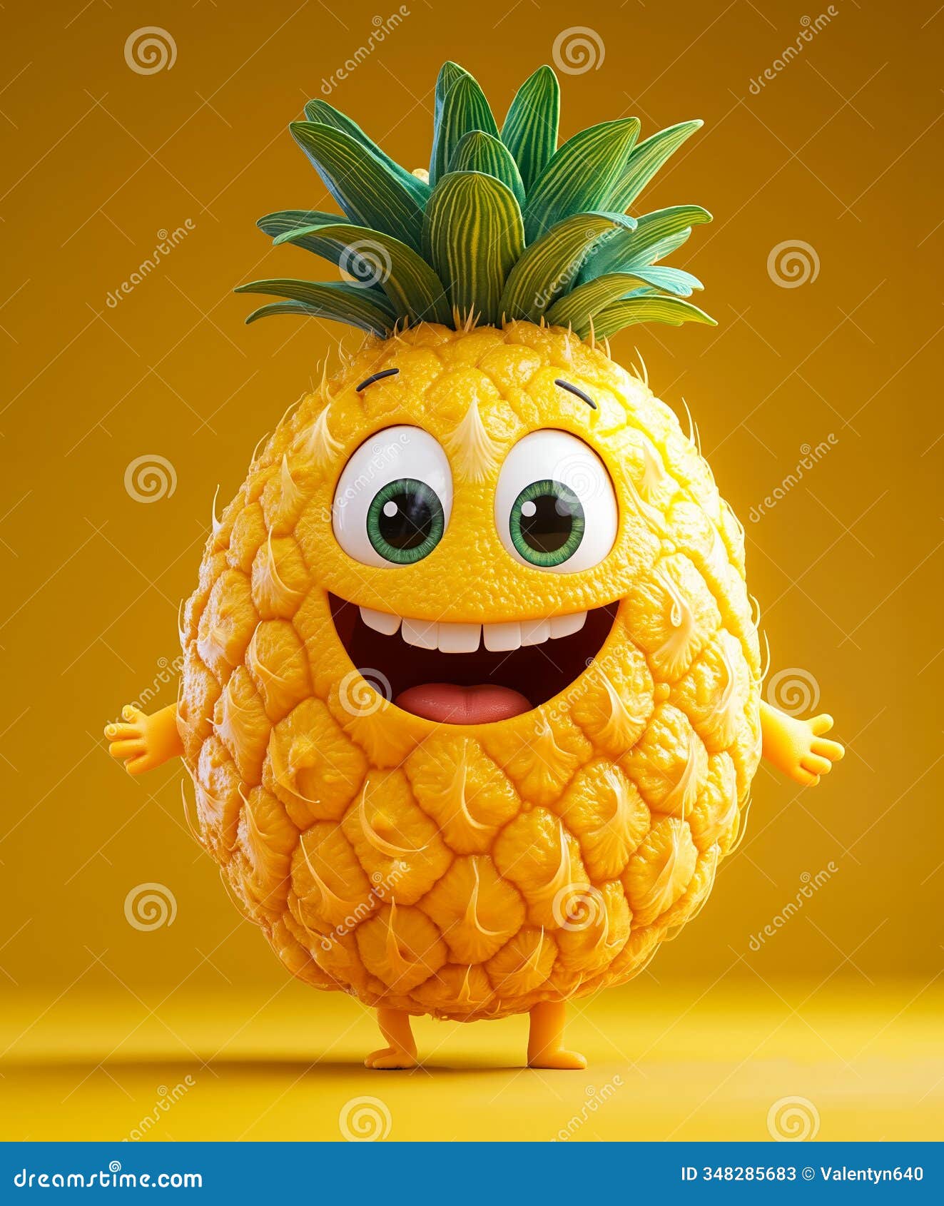 A Cartoon Pineapple with a Big Smile on Its Face Stock Illustration ...