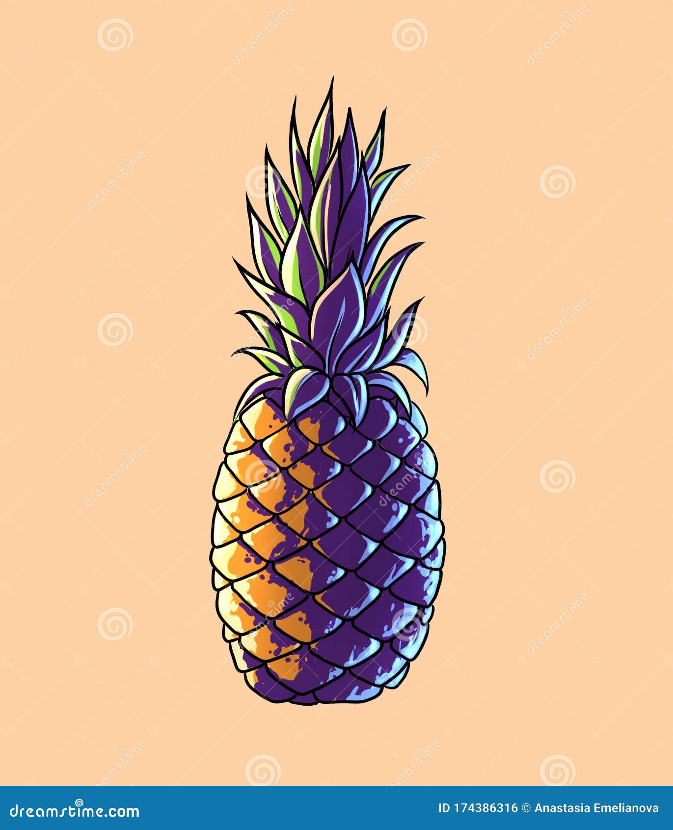 The Cartoon Pineapple Digital Illustration Stock Illustration ...