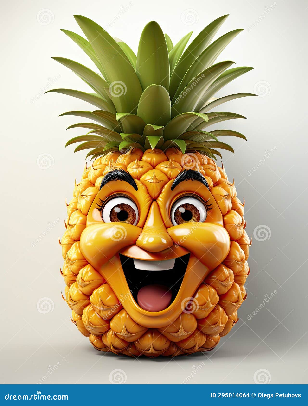 A Cartoon Pineapple with a Happy Face and a Green Leaf on Top of it ...