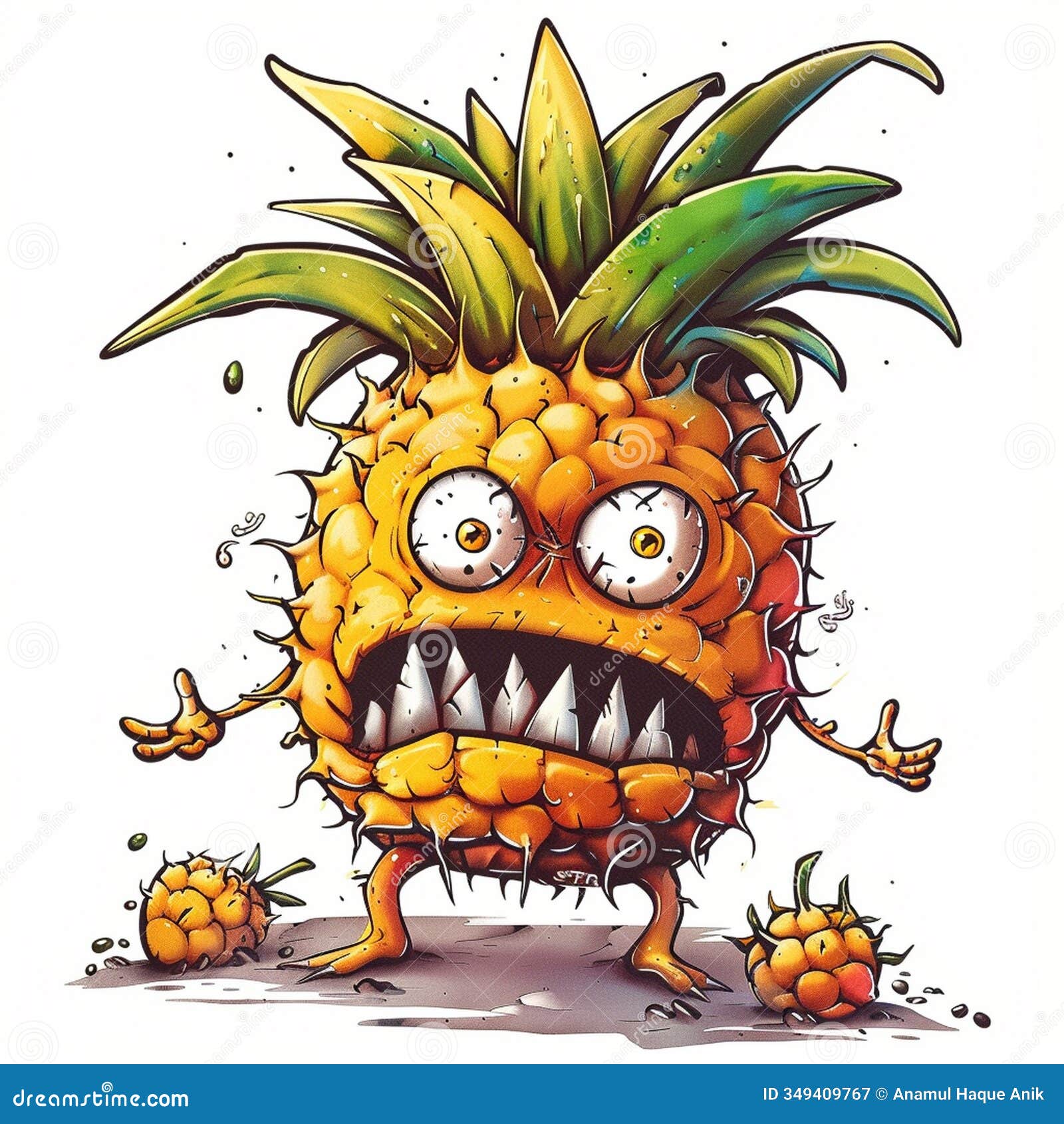 A Cartoon Pineapple with a Scary Face and Sharp Teeth Stock ...