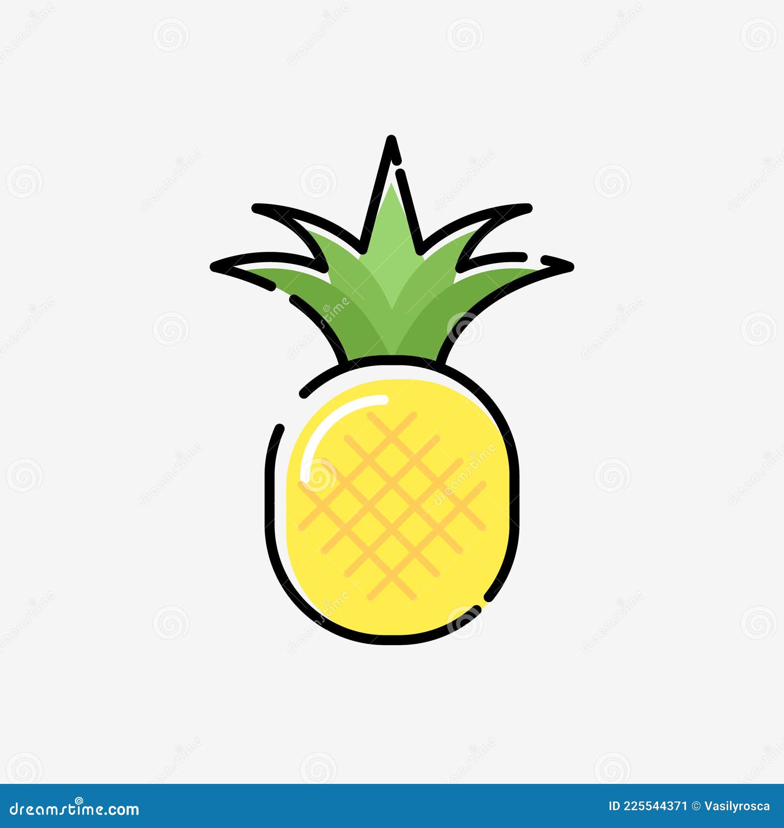Cartoon Pineapple Vector Cute Silhouette Exotic Simple Icon. Pineapple ...