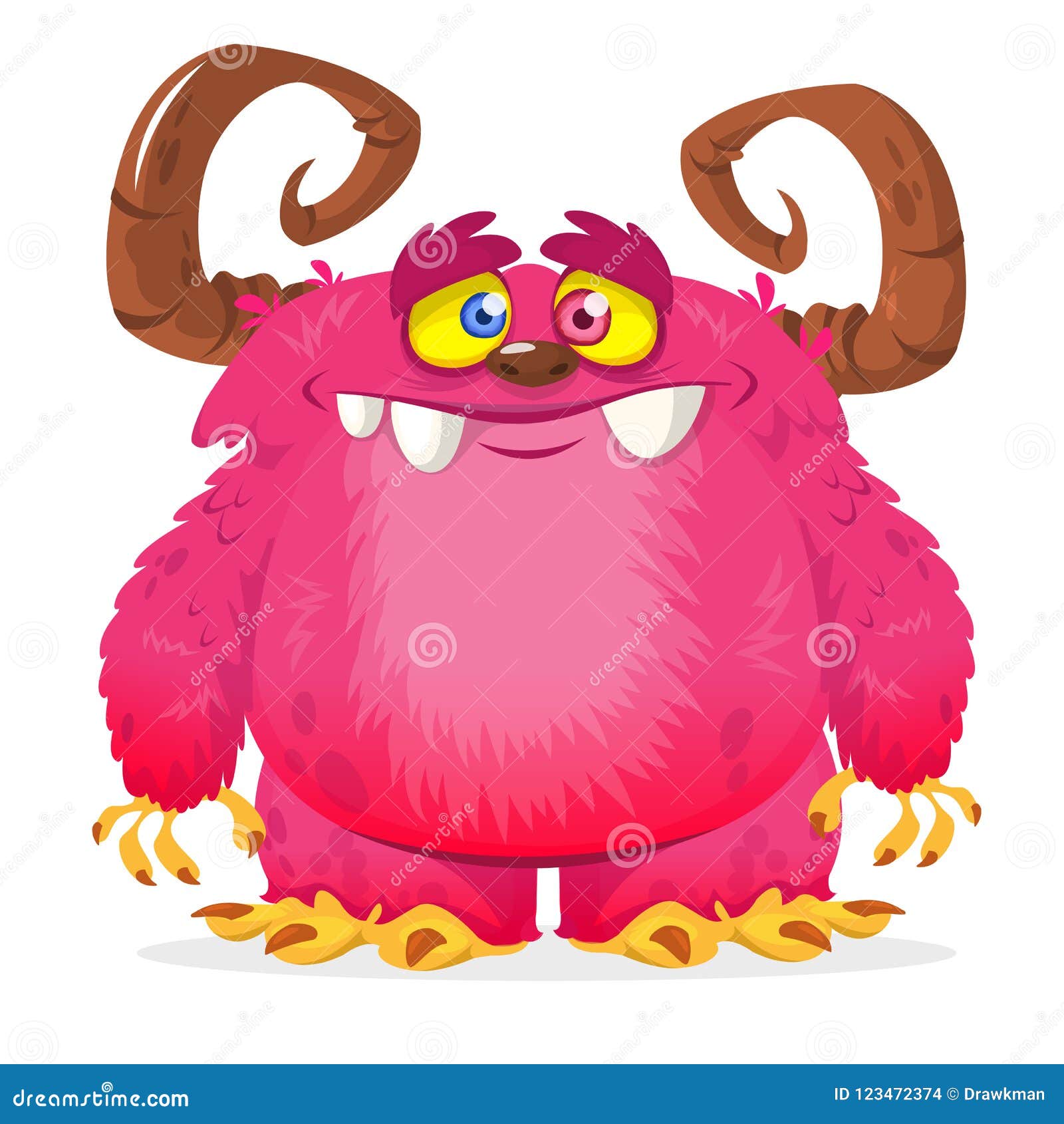 Cartoon Pink Monster. Monster Troll Illustration with Surprised ...