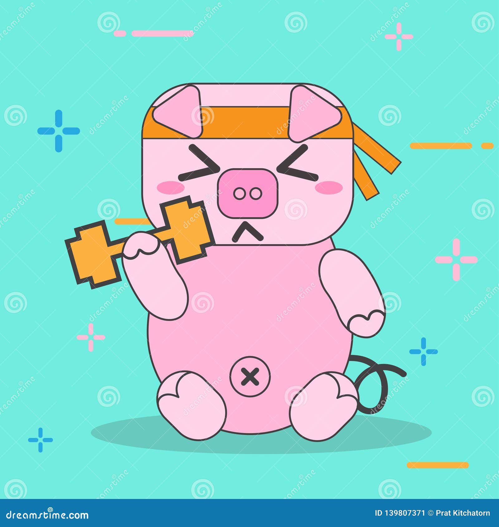Cartoon Pink Pigs Exercise Character Cute Stock Vector - Illustration ...