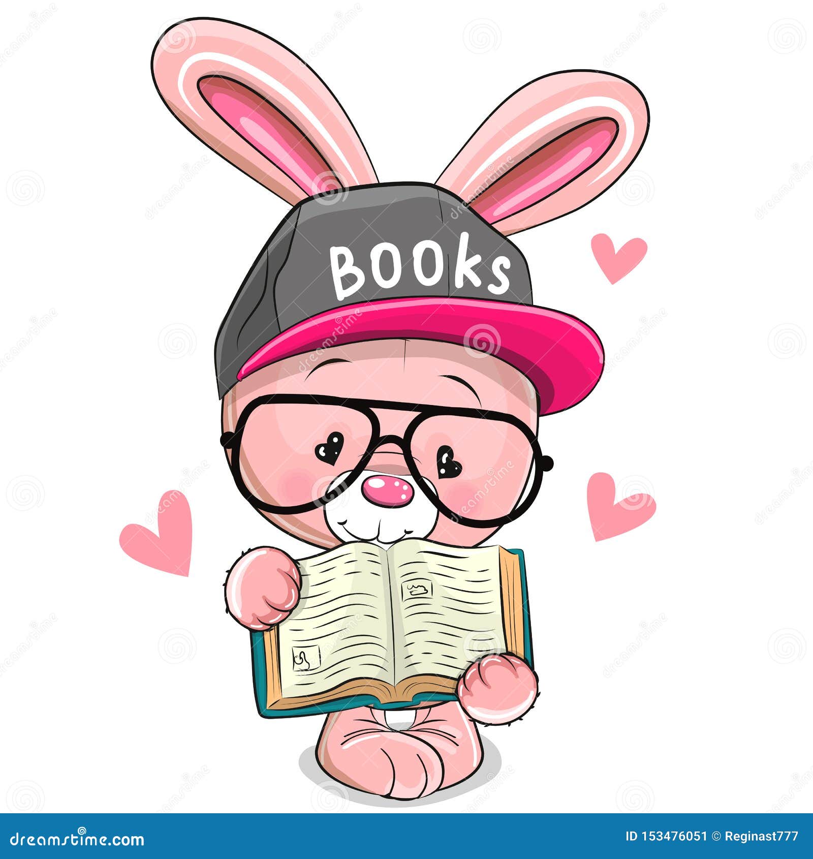 Cartoon Pink Rabbit in a Cap with Book Stock Vector - Illustration of ...