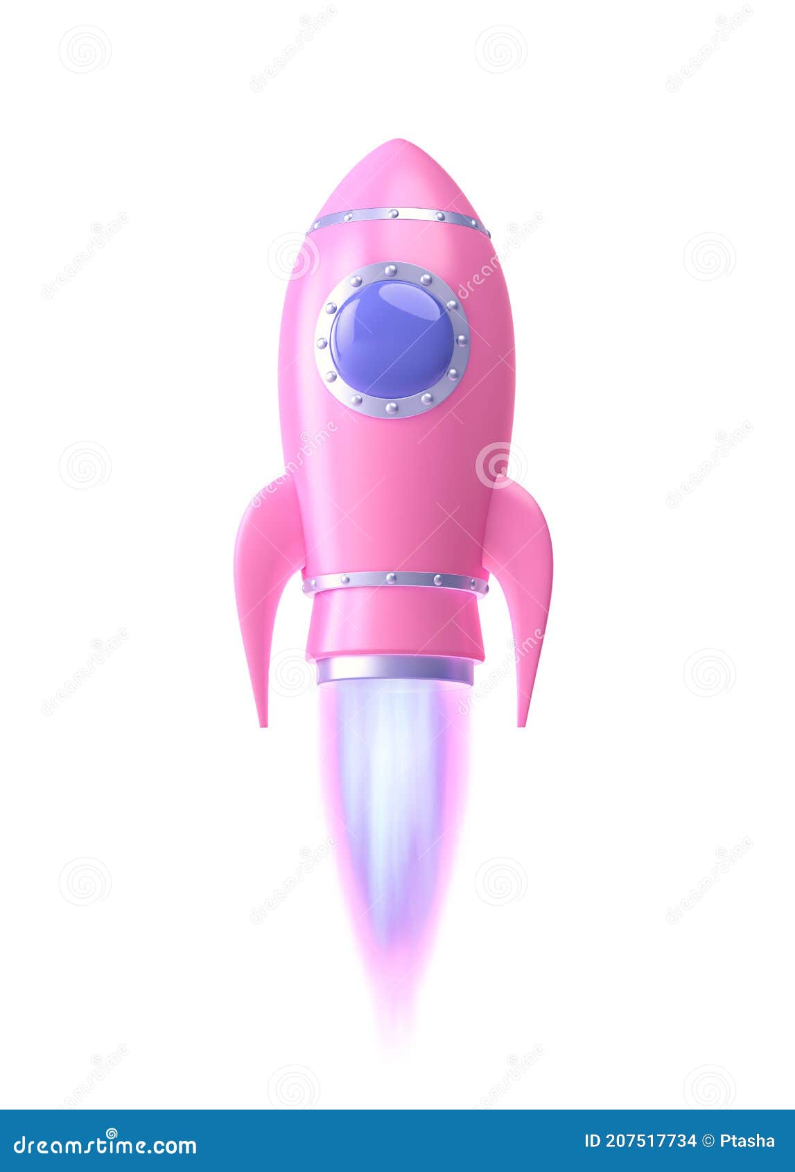 Cartoon Pink Spacecraft with Flame Isolated on White. Clipping Path ...