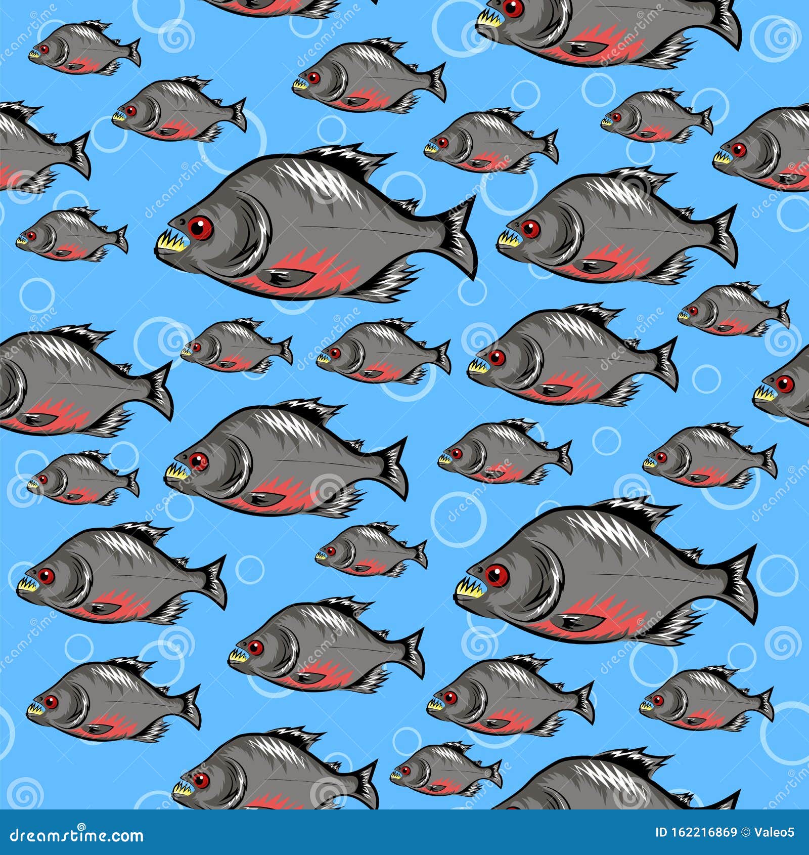 Cartoon Piranha Fish Swimming Seamless Pattern on Blue Background Stock ... Cartoon Piranha Fish Swimming Seamless Pattern on Blue Background Stock ...