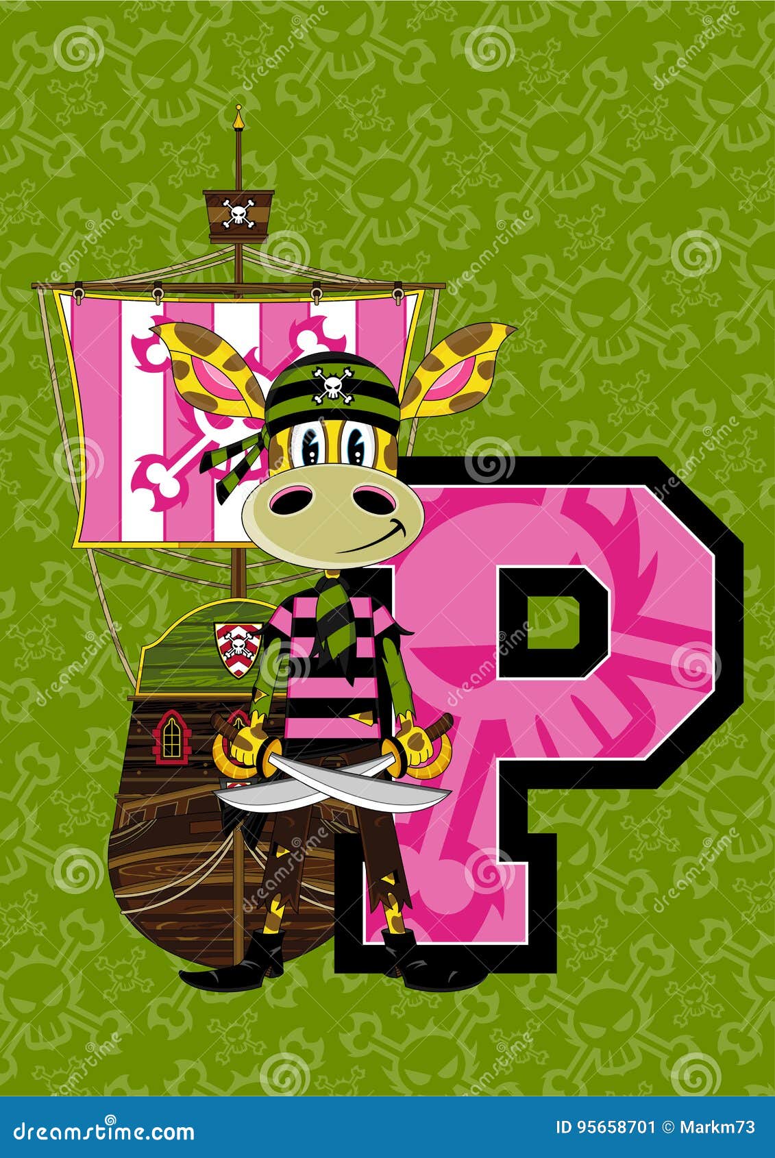 Cartoon Pirate Giraffe stock vector. Illustration of skull - 95658701