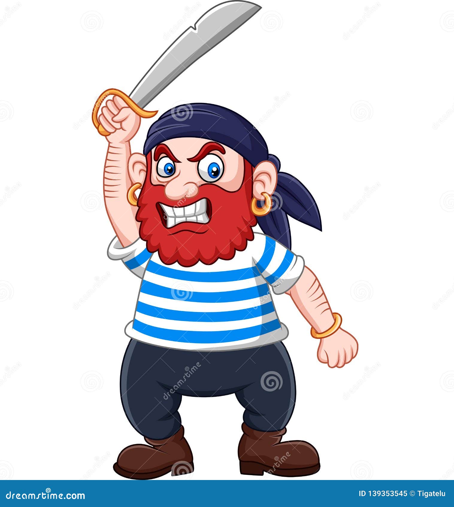 Cartoon Pirate Holding a Sword Stock Vector - Illustration of angry ...