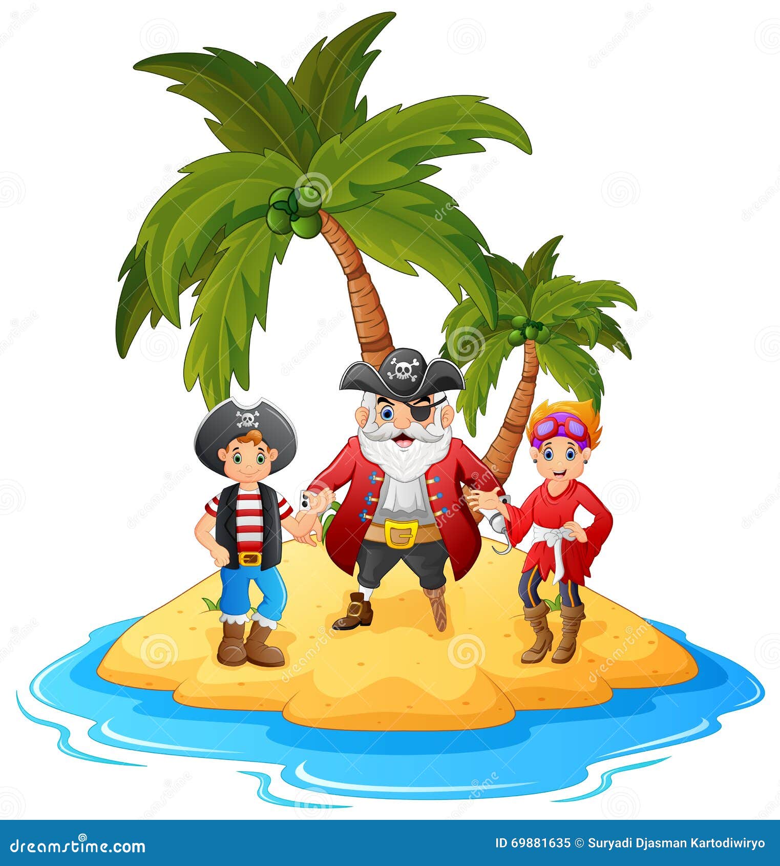 Cartoon Pirate in the Island Stock Vector - Illustration of palm ...