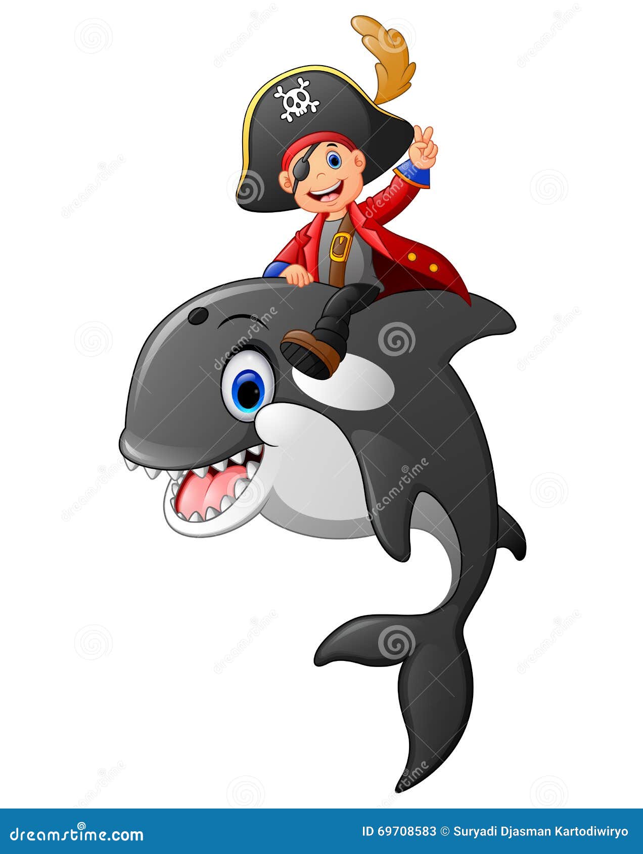 Cartoon pirate ride whale stock vector. Illustration of horizon - 69708583