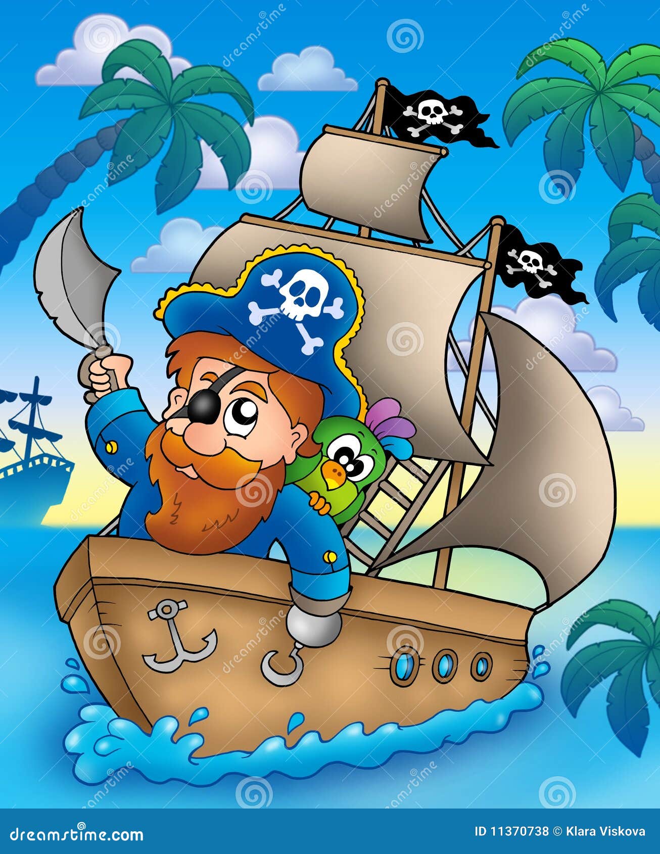 Cartoon Pirate Sailing on Ship Stock Illustration - Illustration of ...