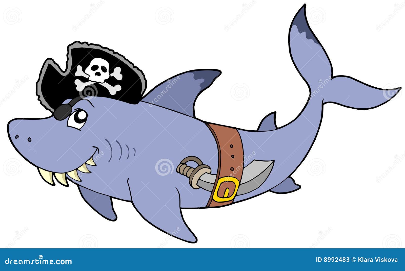 Cartoon Pirate Shark With Shipwreck Stock Illustration | CartoonDealer ...