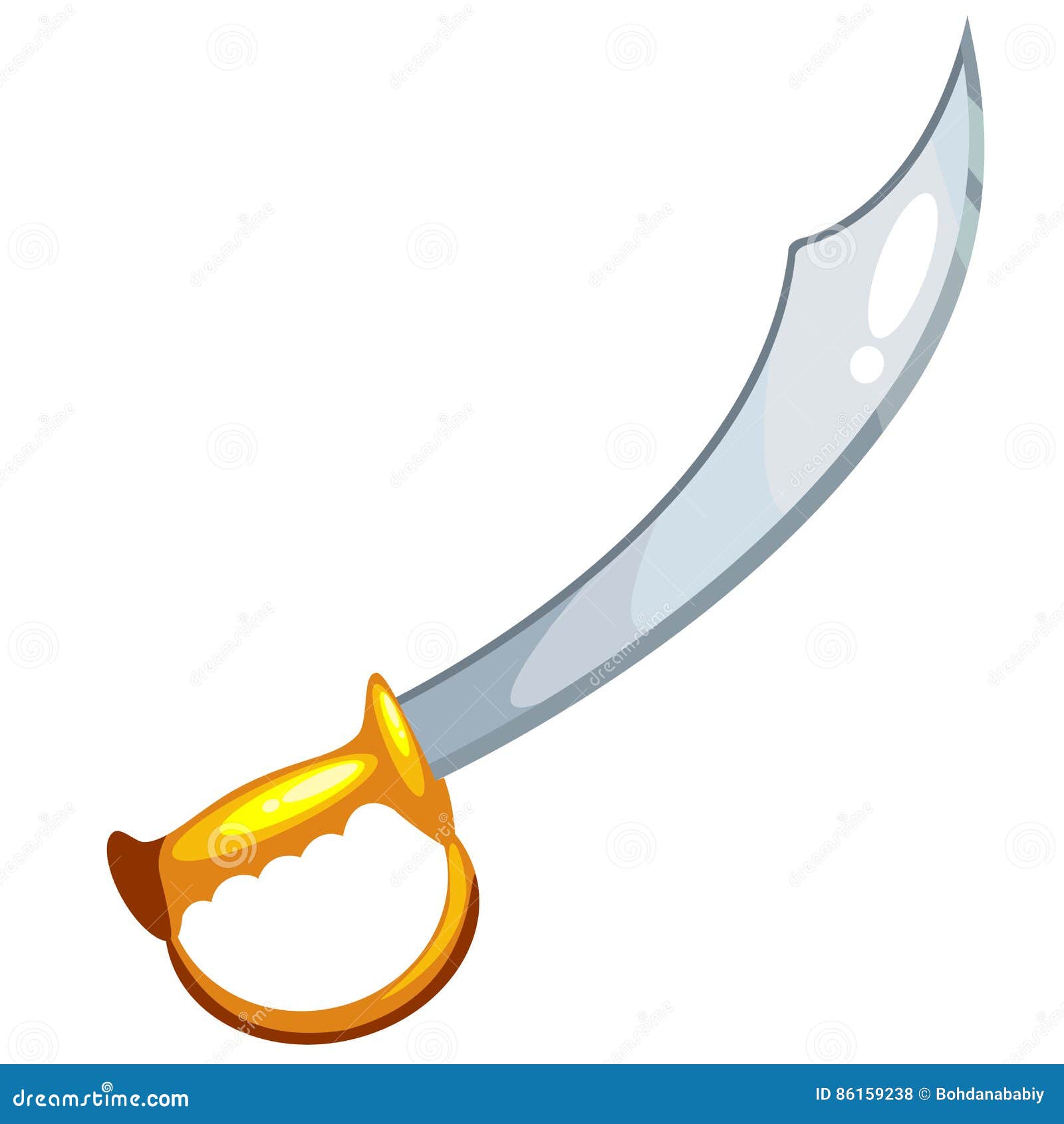 Medieval Curved Sword, Saber Pirates Weapon In Cartoon Style Isolated ...