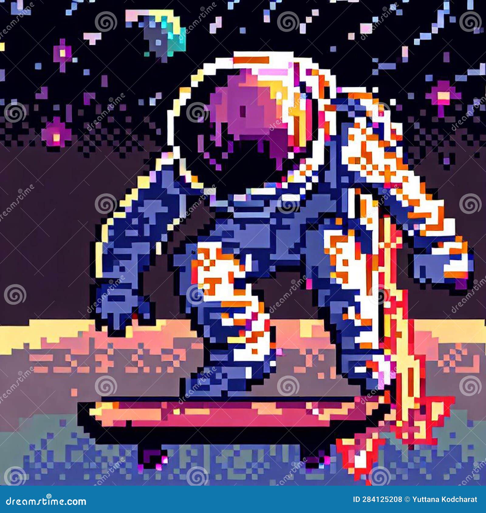 Cartoon Pixel Art Two Tone Color Stock Illustration - Illustration of ...