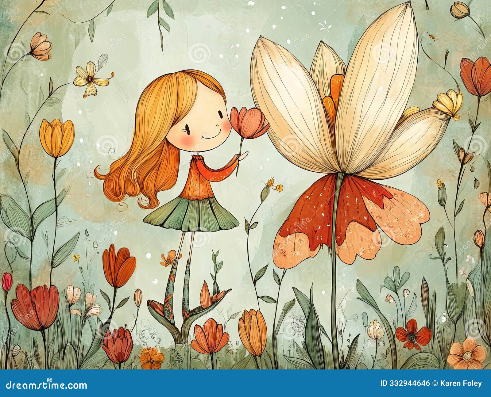 Cartoon Pixie in Tulip Garden Stock Illustration - Illustration of ...