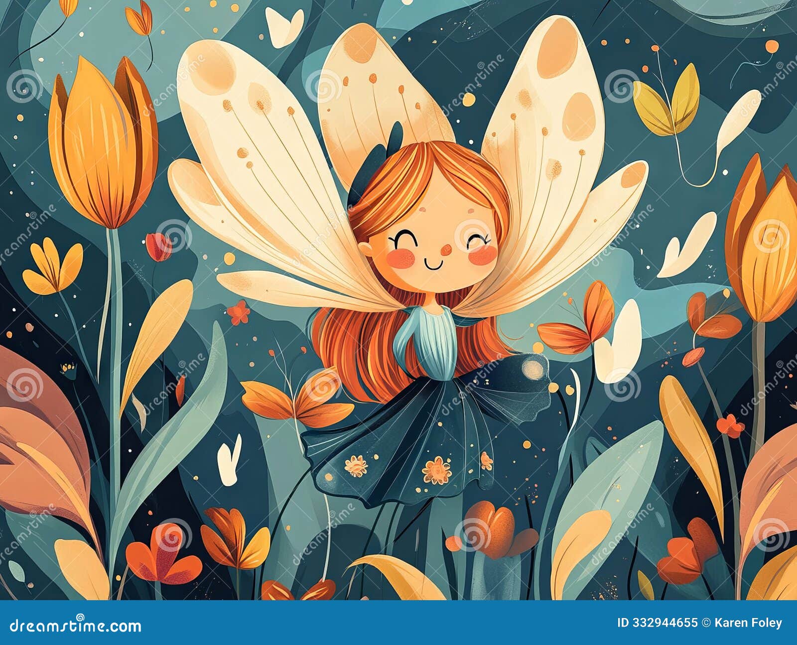Cartoon Pixie in Tulip Garden Stock Illustration - Illustration of ...