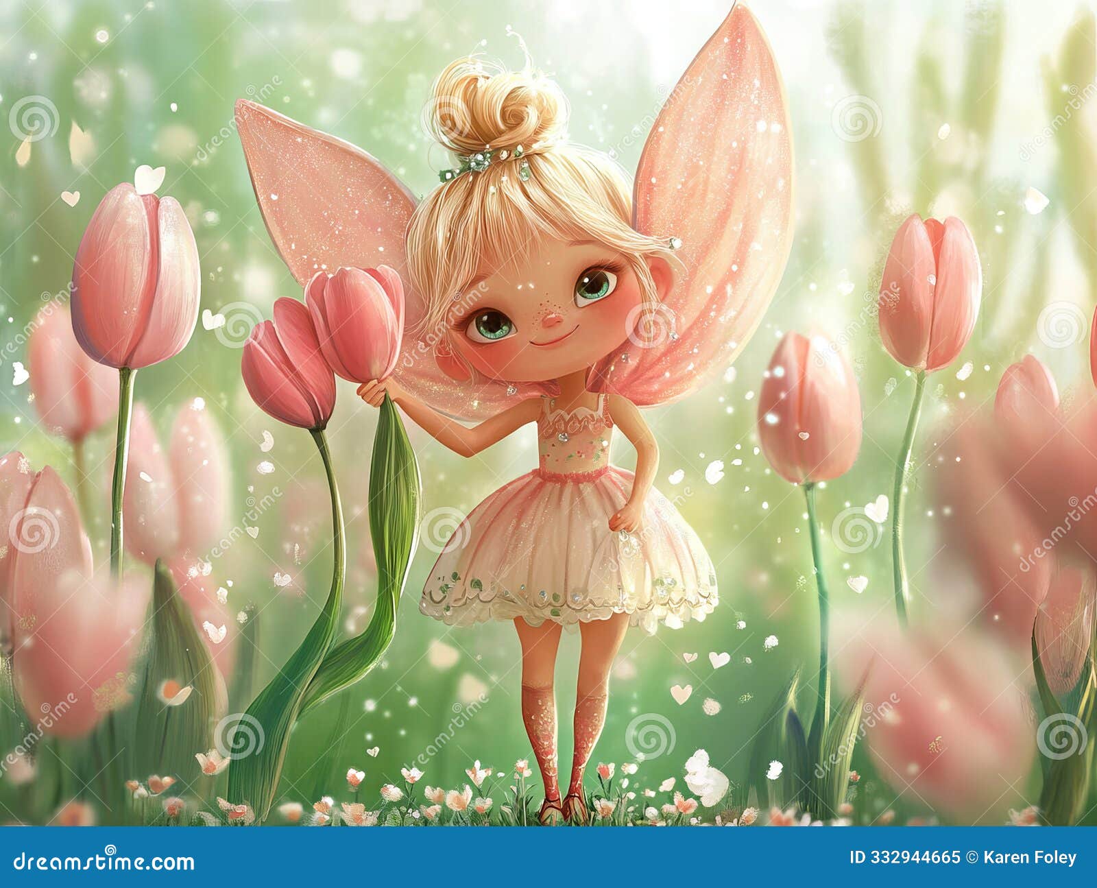 Cartoon Pixie in Tulip Garden Stock Illustration - Illustration of ...