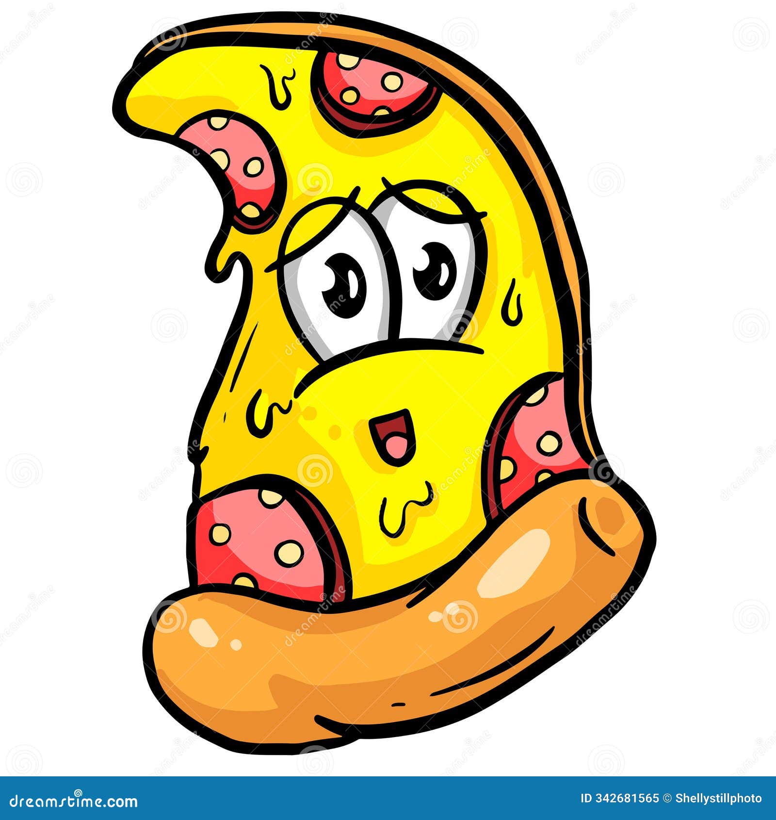 Cartoon Pizza Character Cheese and Pepperoni Slice Illustration Stock ...