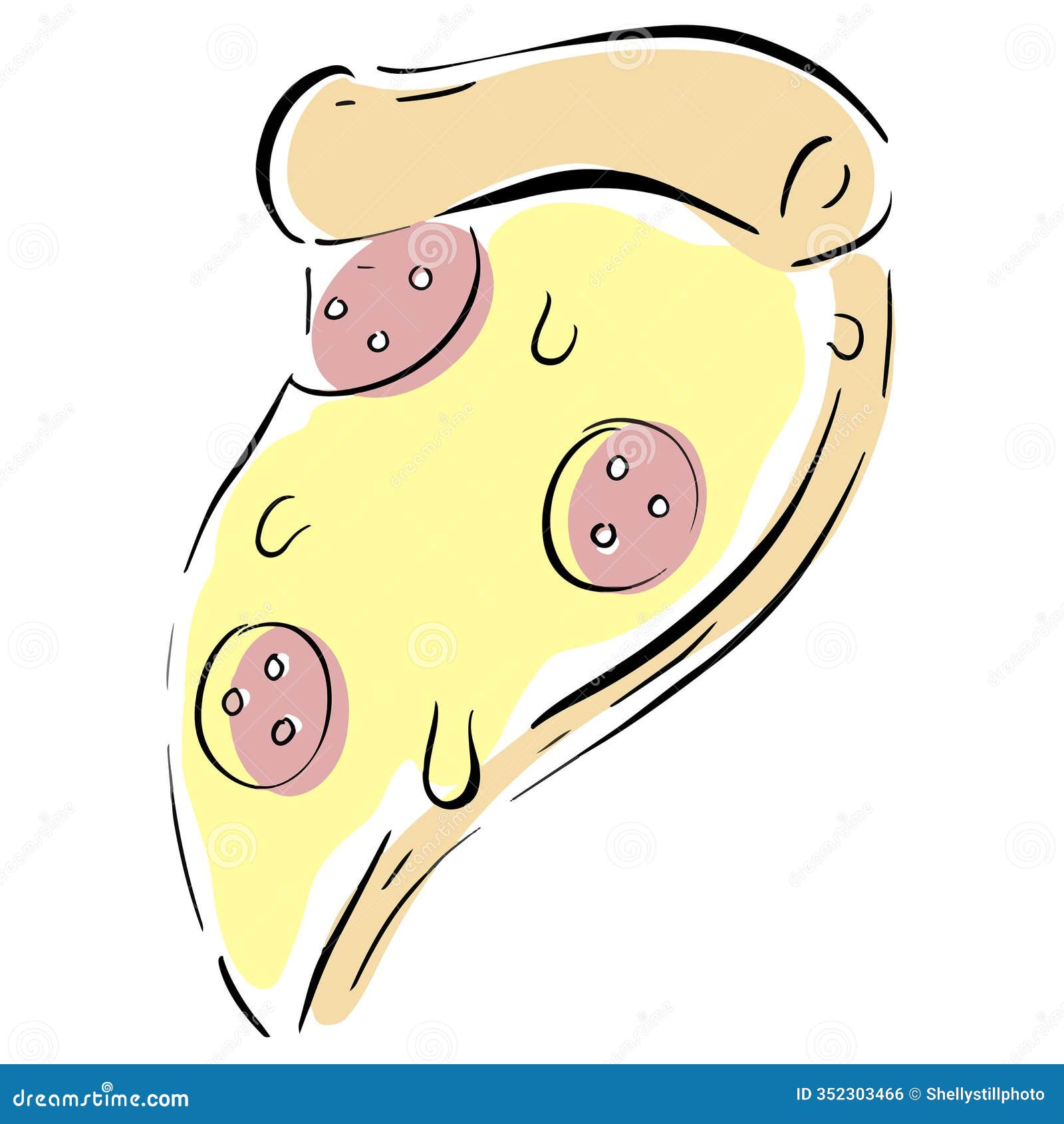 Cartoon Pizza Cheese and Pepperoni Slice Illustration Stock ...