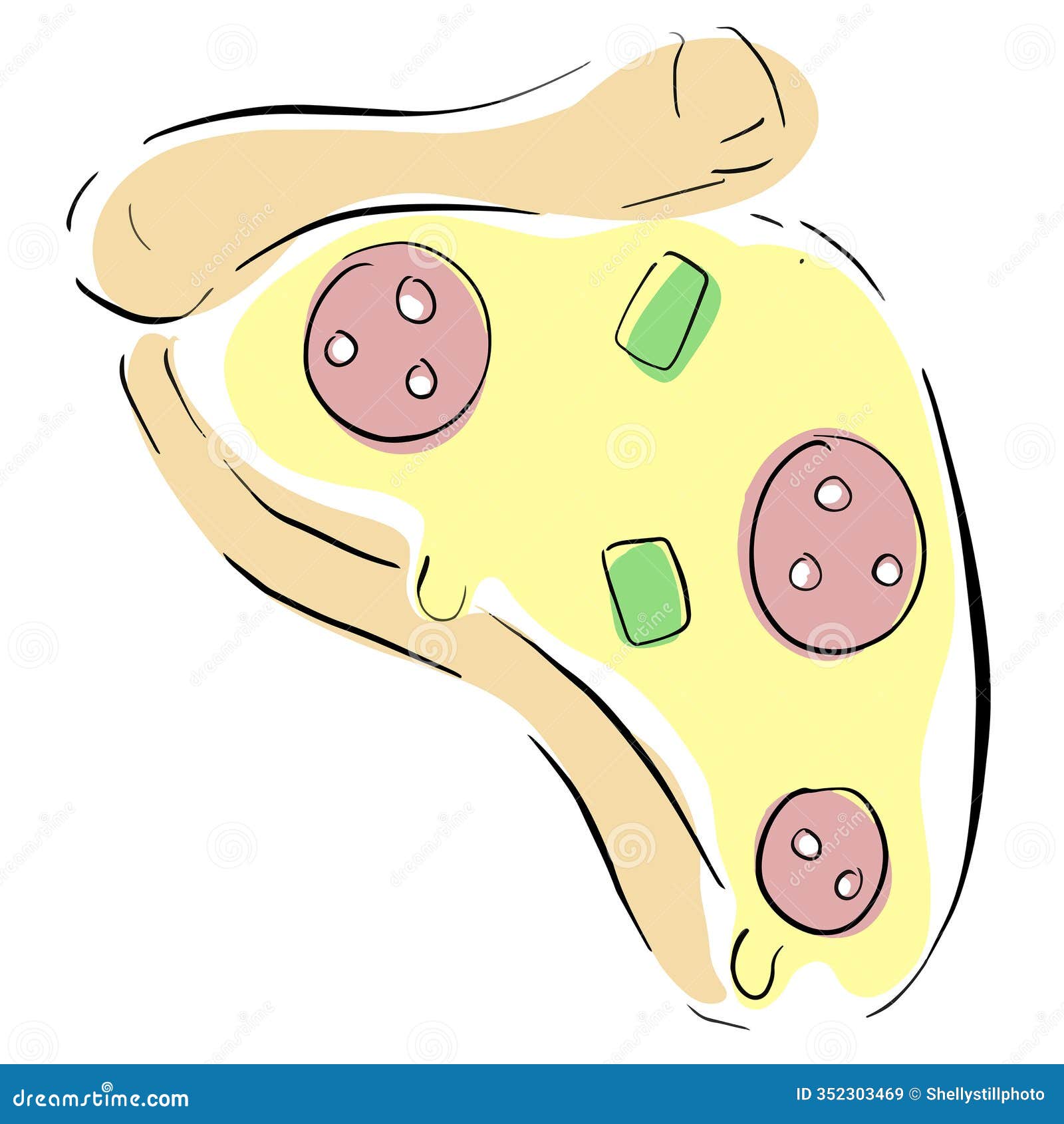 Cartoon Pizza Cheese and Pepperoni Slice Illustration Stock ...