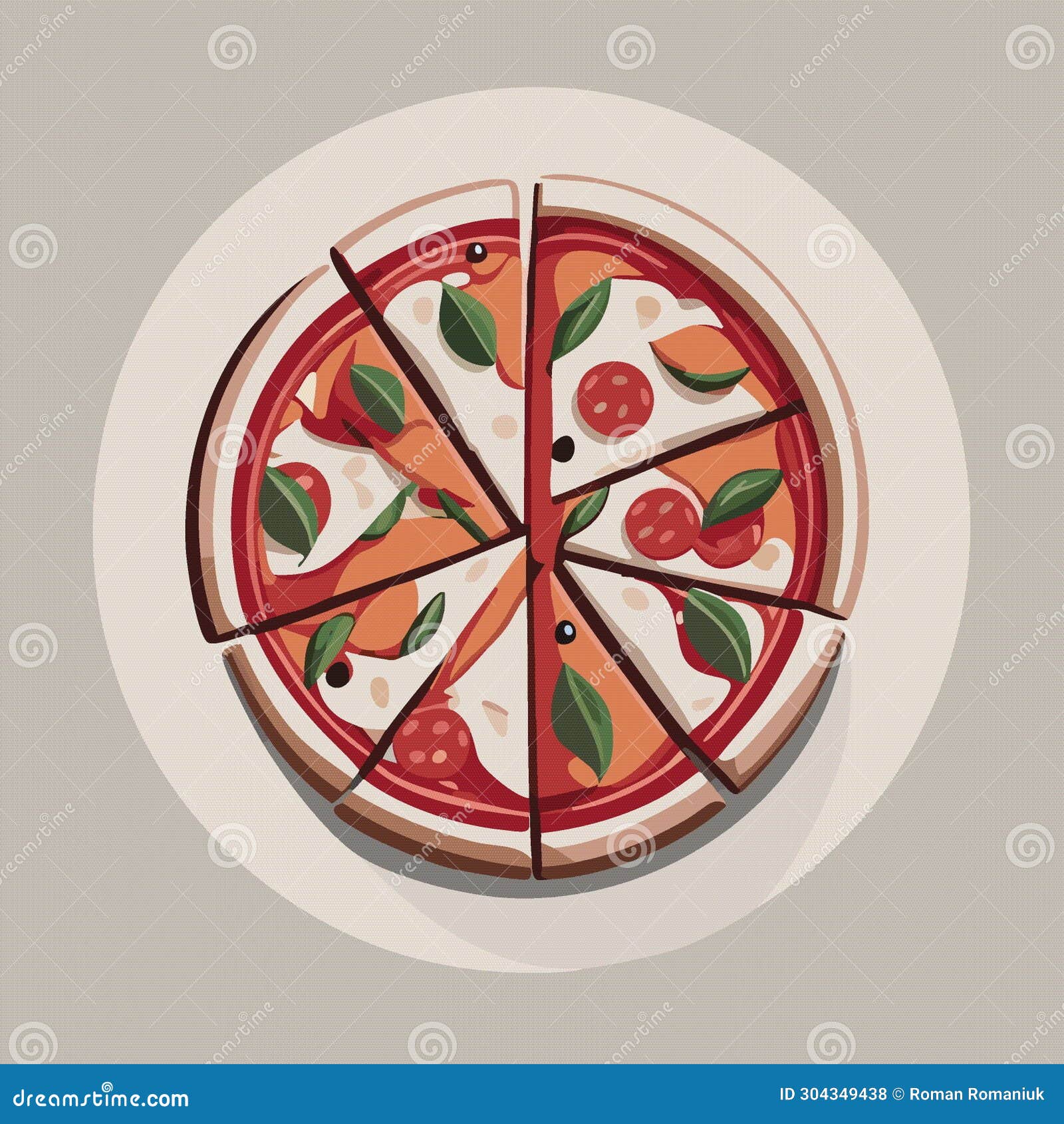 Cartoon Pizza with Various Ingredients Vector Illustration Stock ...